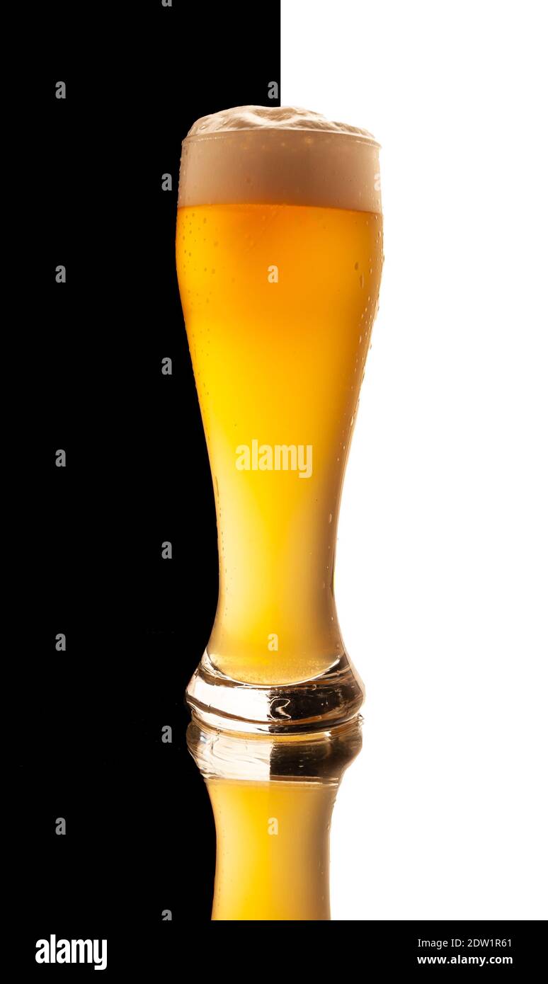 Hipster beer with pouring foam over the edge for celebration design ...