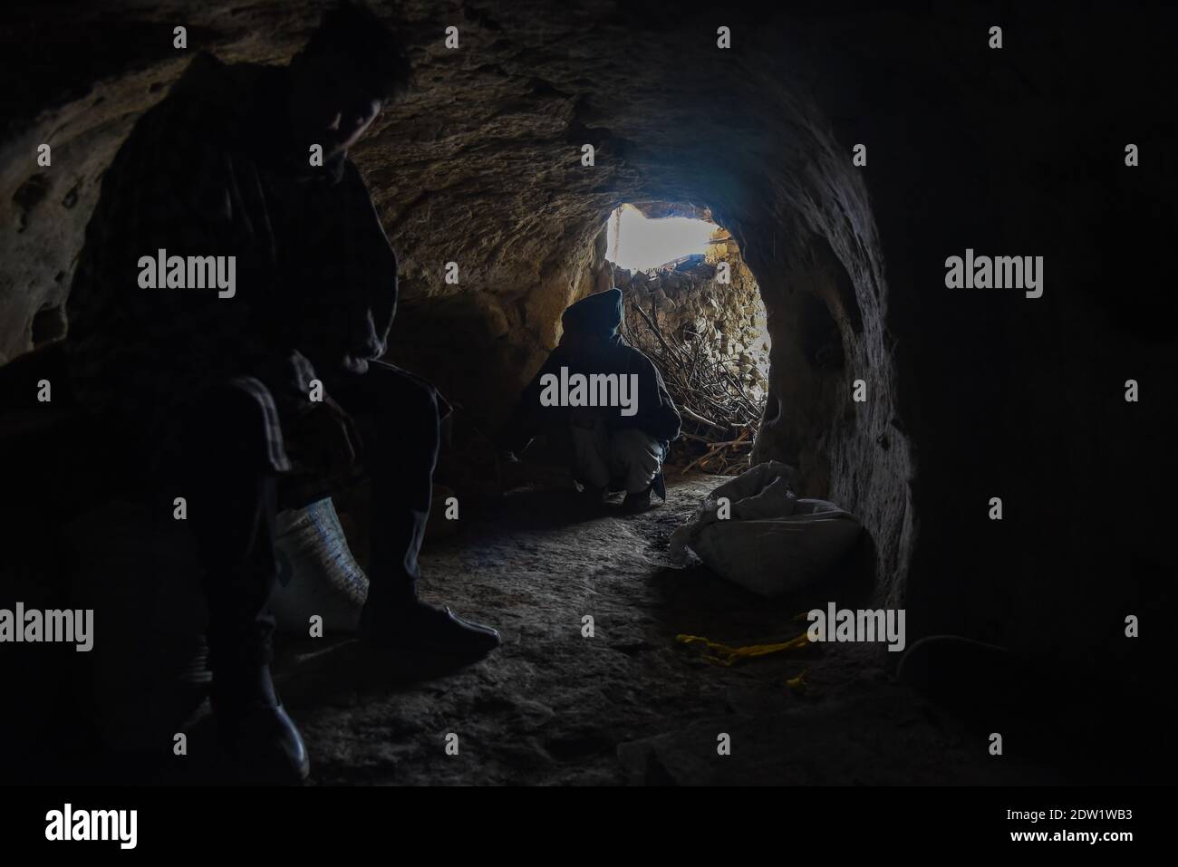 People seen inside the Neolithic era cave in Tral Pulwama.The ...