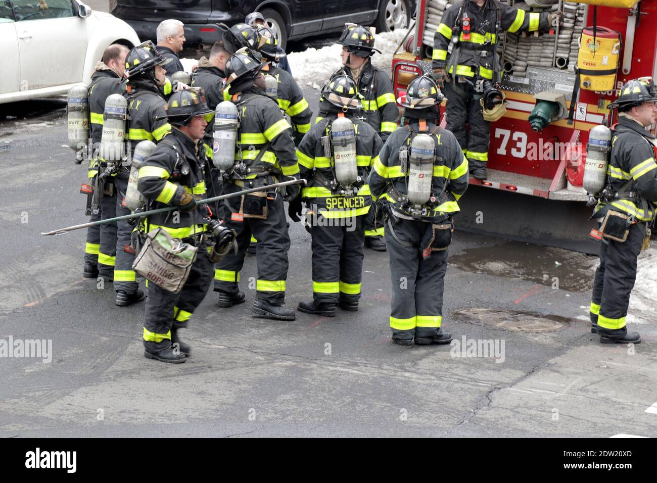Firefighters on Apartment Building Call, New York, NY USA Stock Photo ...