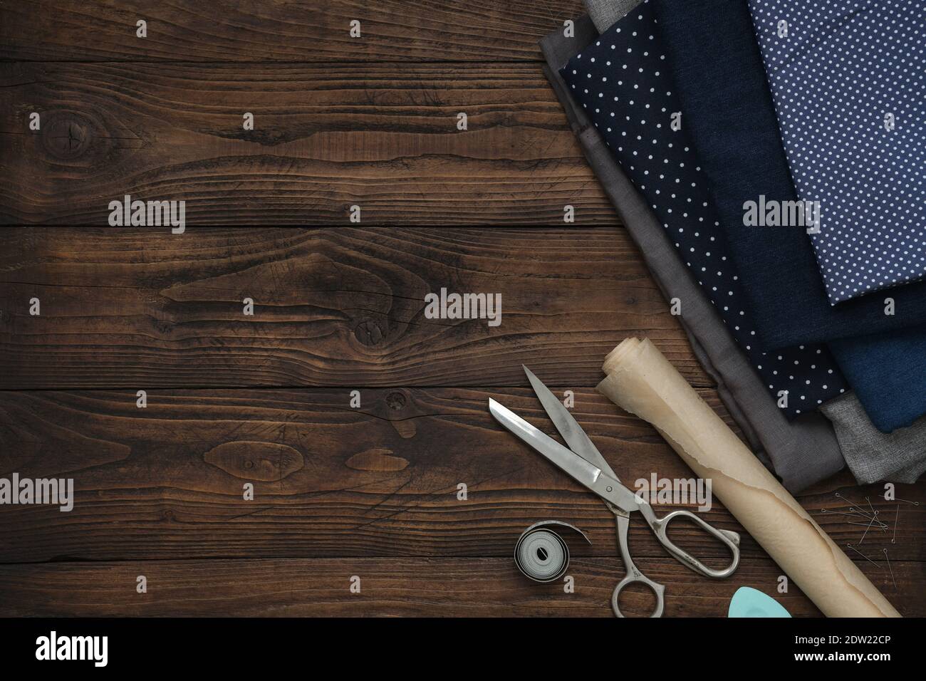 Fabrics for sewing and sewing items - tailoring scissors, measuring ...