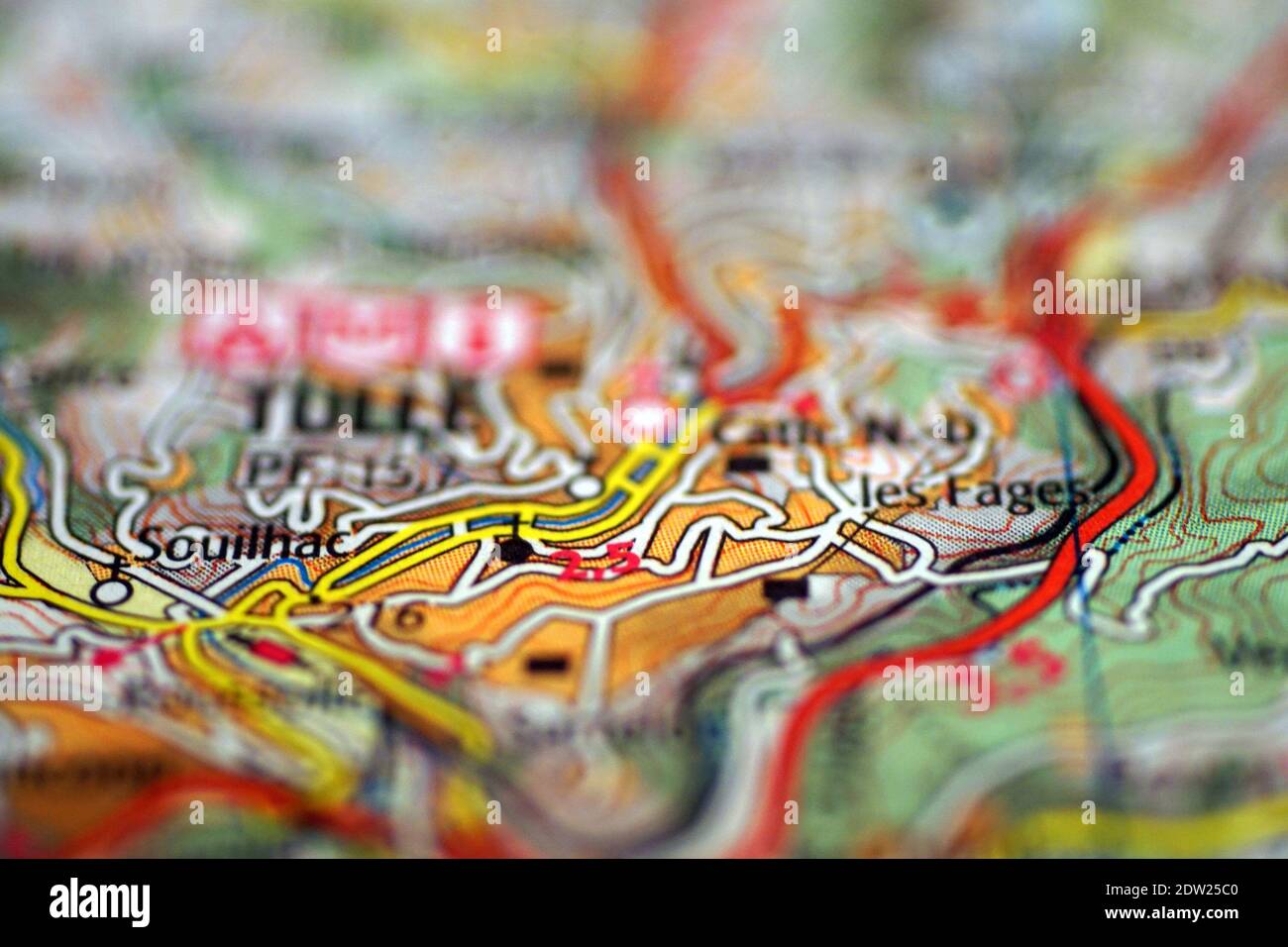 Figeac region, France - Topographic map view with low depth of field ...