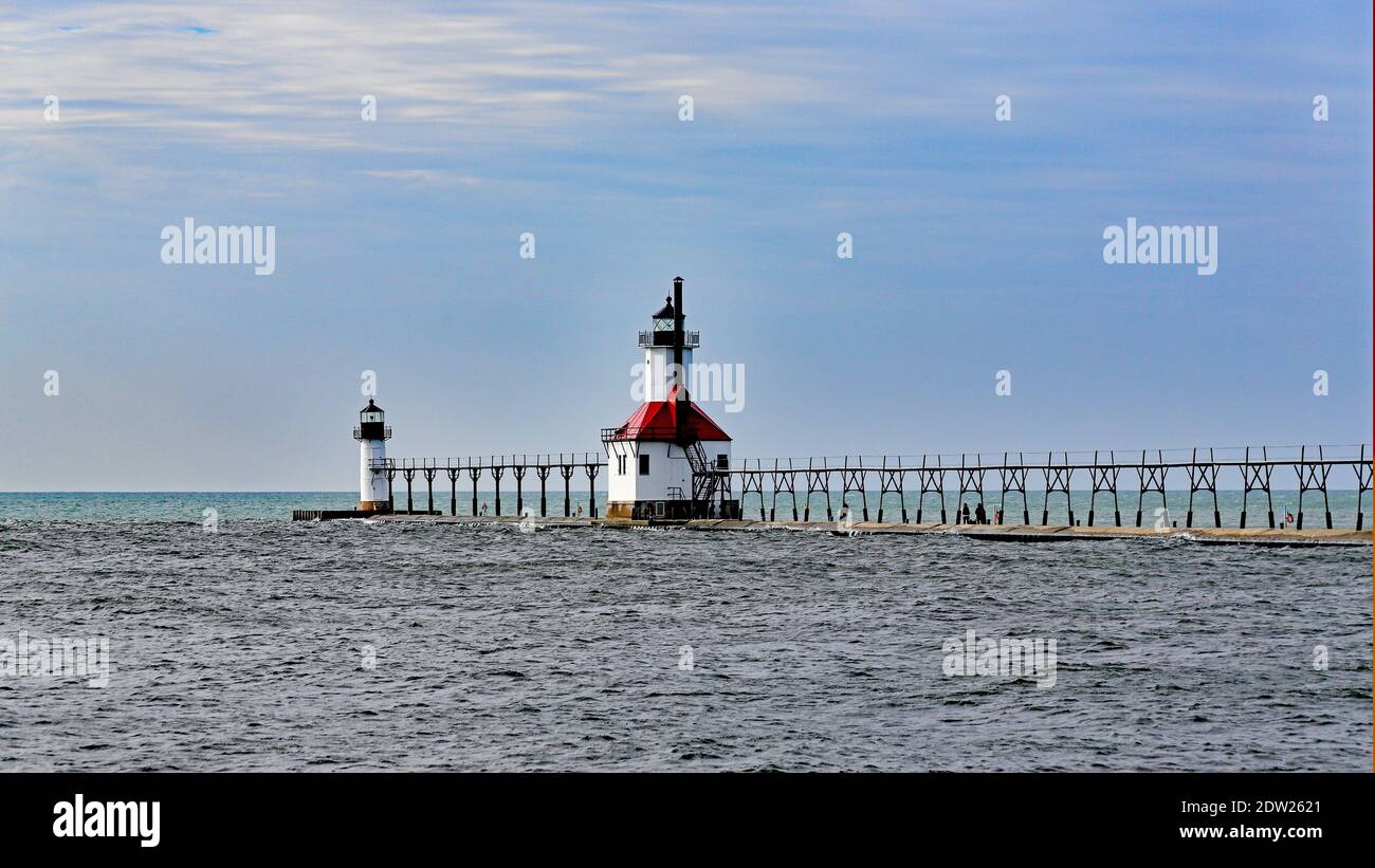 Entrance to the St. Joseph Michigan harbor with the break-walls ...