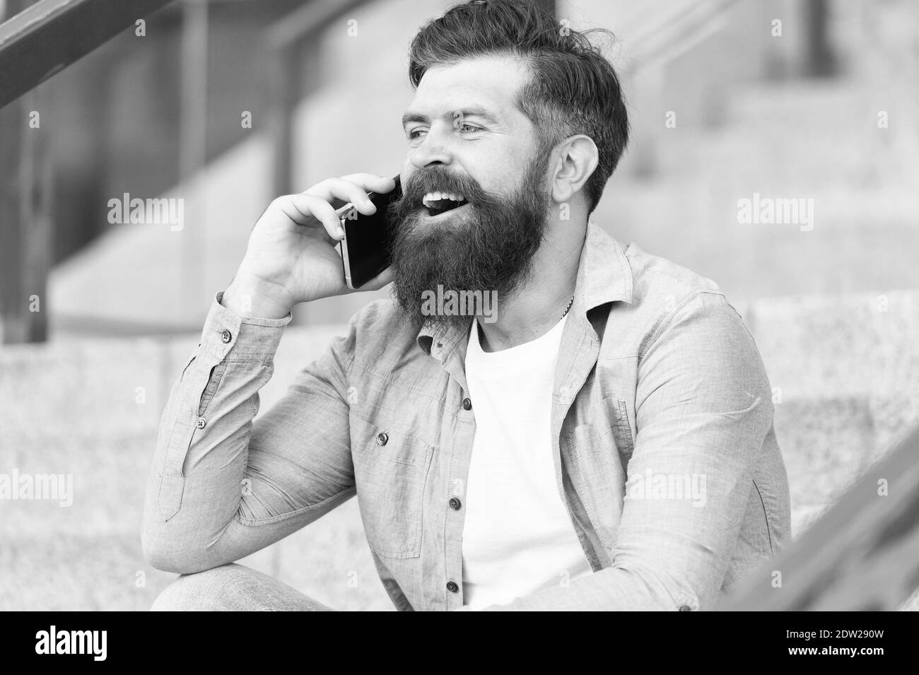 Glad man communication call Black and White Stock Photos & Images - Alamy