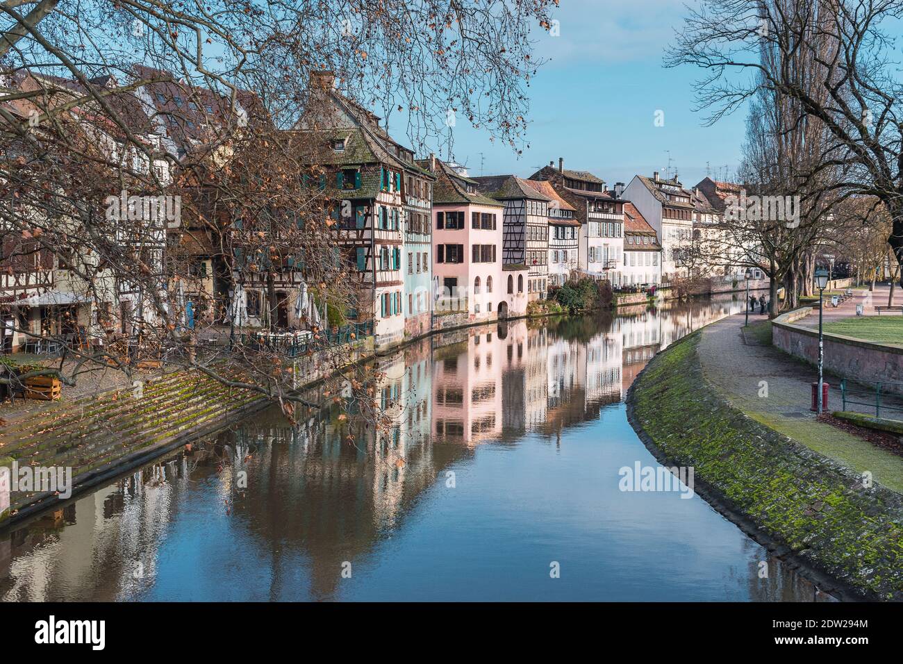 Beautiful medieval houses lining a canal in Strasbourg, France Stock ...