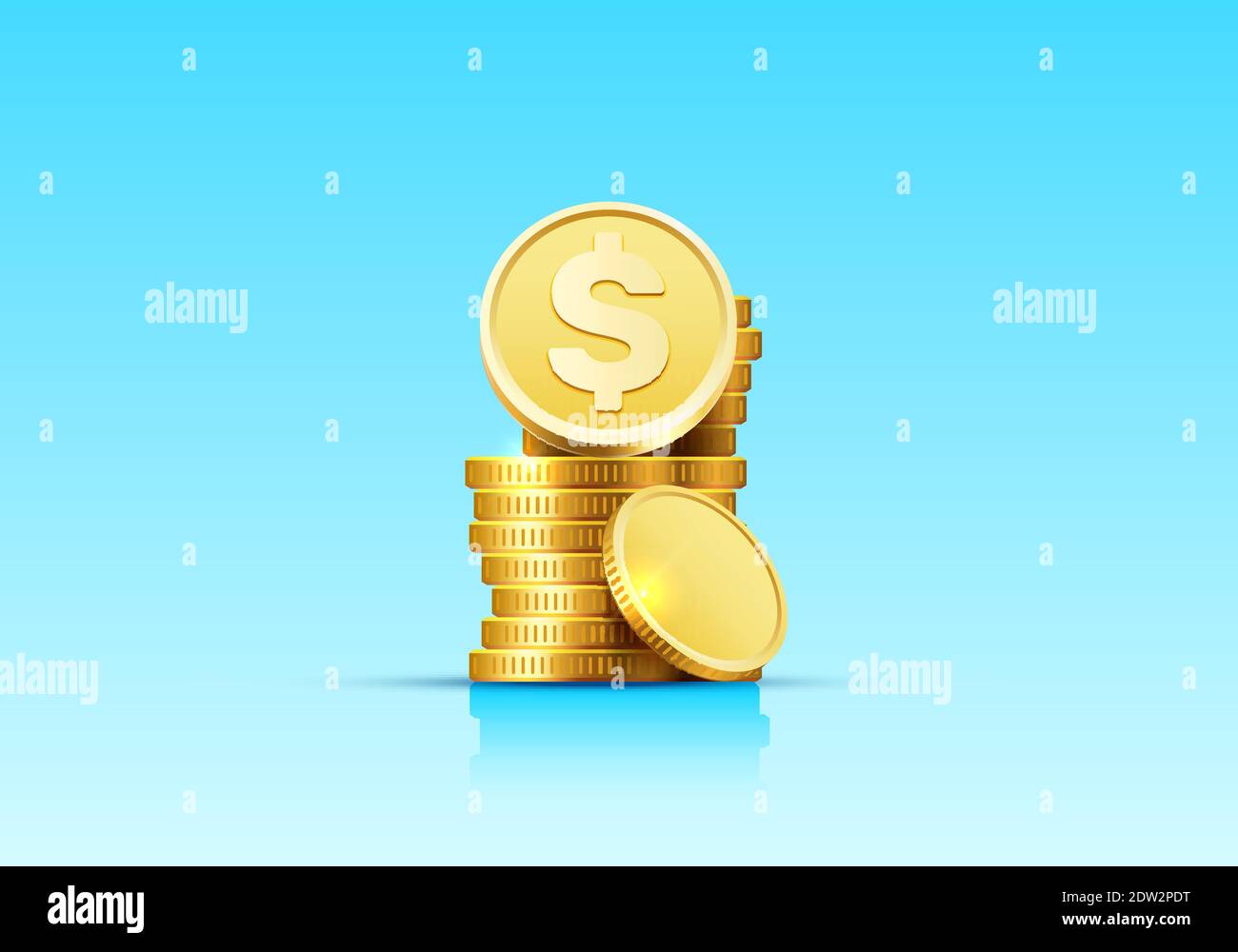 Stacks of increasing coins gold coins on blue background. Vector ...
