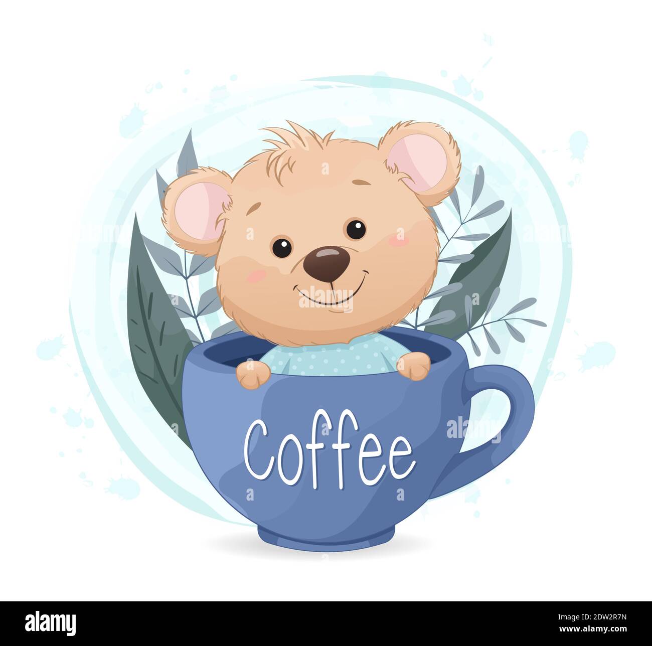 Stock vector. Cute little bear sitting in a big cup. Funny cartoon ...