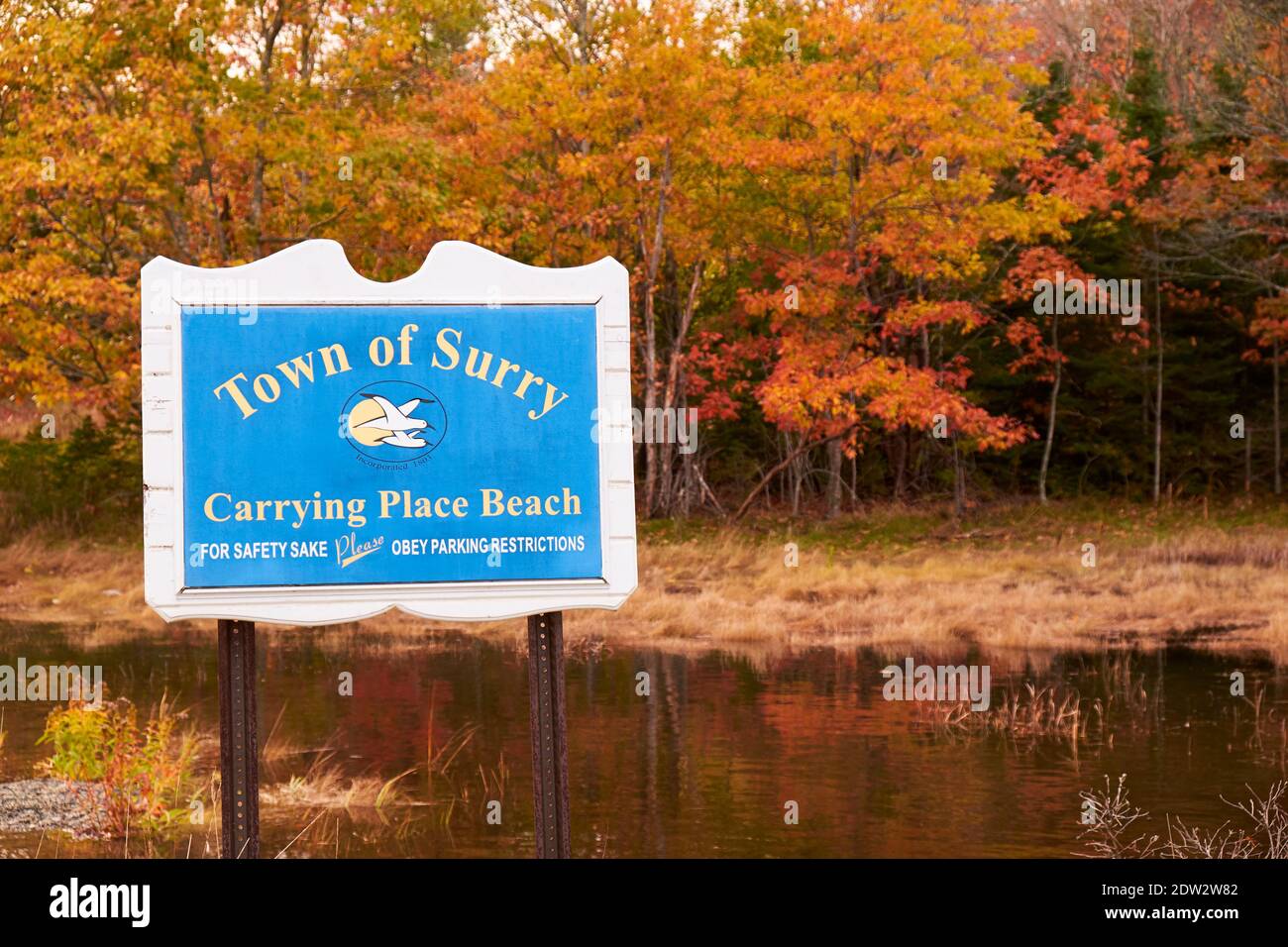 The official Town of Surry sign for Carrying Place Beach at the parking ...