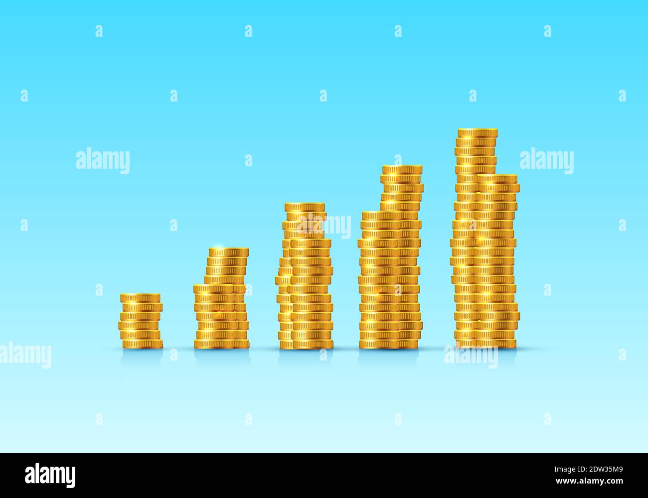Stacks of increasing coins gold coins on blue background. Vector illustration Stock Vector Image ...