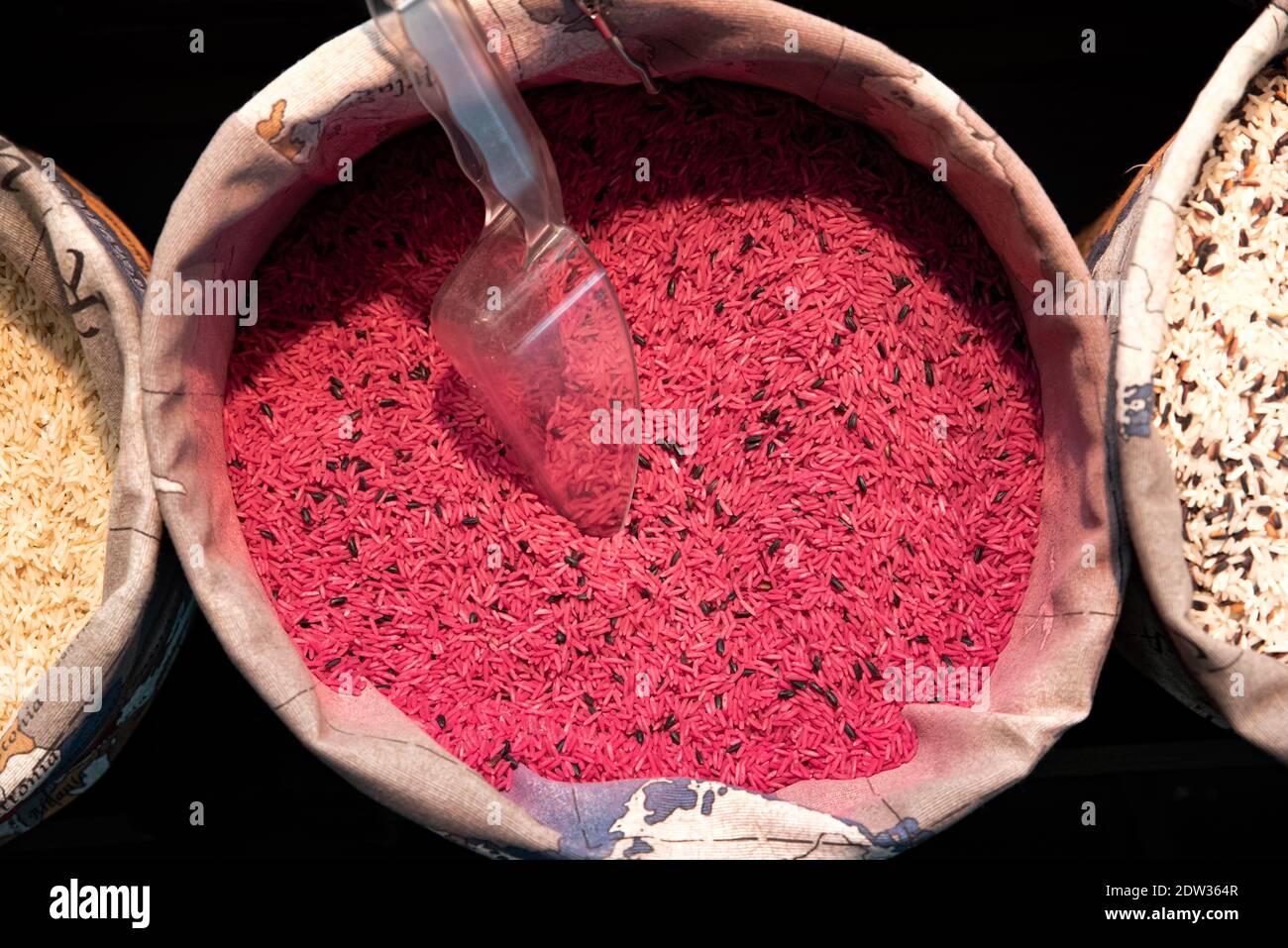 Type of red rice in sack Stock Photo - Alamy