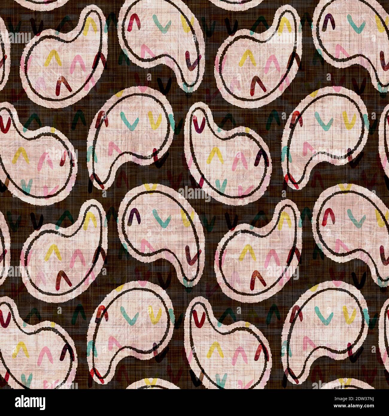 Seamless dark paisley block print background. Boho ethnic soft ...