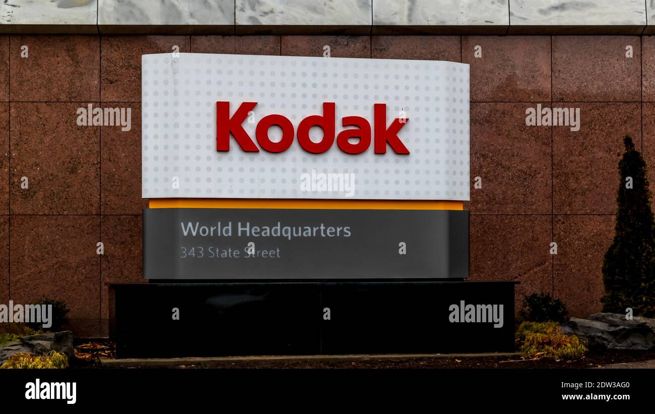 Rochester, New York, USA - March 3, 2020: Kodak sign outside their ...