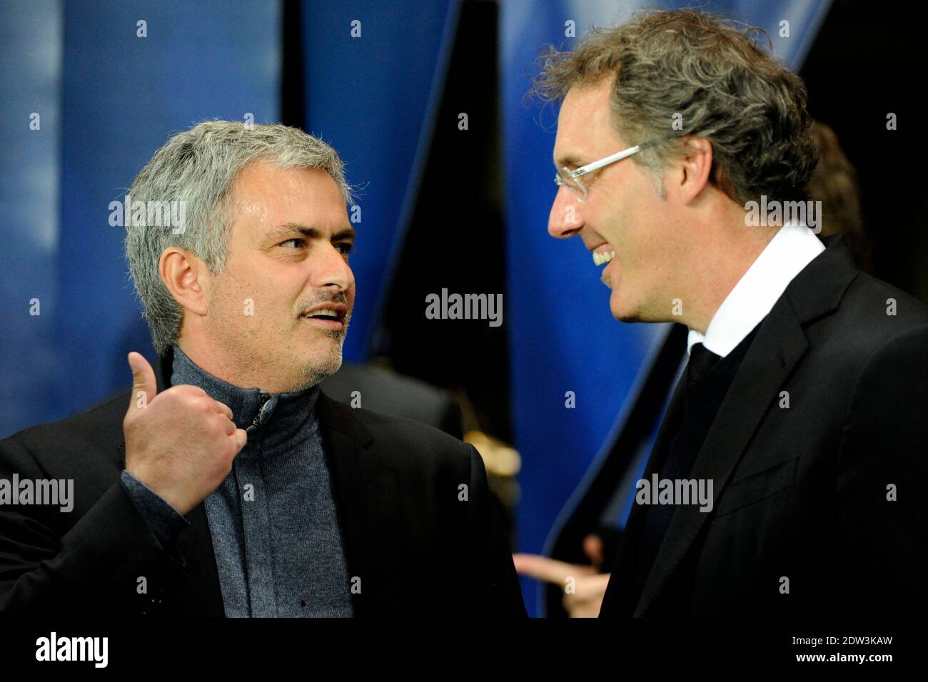 Chelsea coach Jose Mourinho & Psg coach Laurent Blanc before Uefa ...