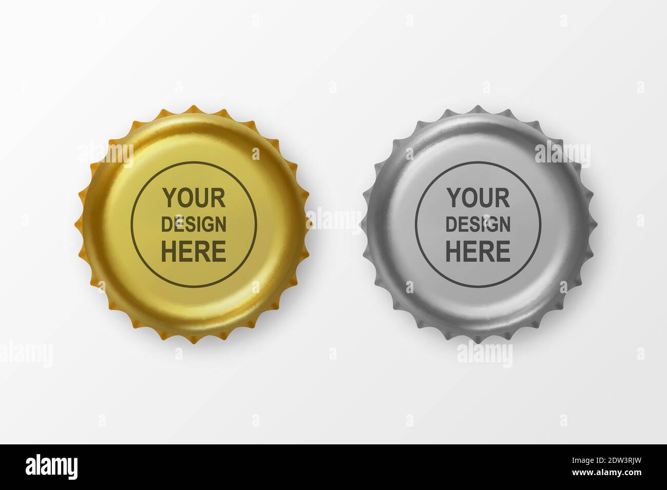 Vector 3d Realistic Metal Golden and Silver Gray Blank Beer Bottle Cap ...