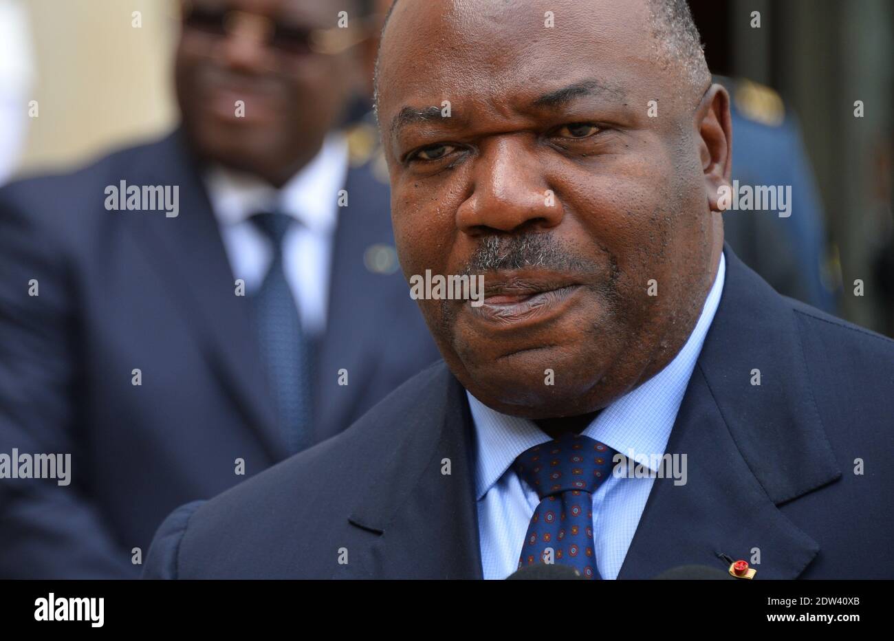 Gabonese President Ali Bongo Ondimba answers journalists questions ...