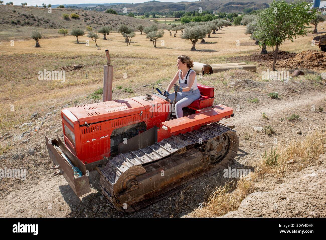 Woman farmer driving a tractor Stock Photo - Alamy