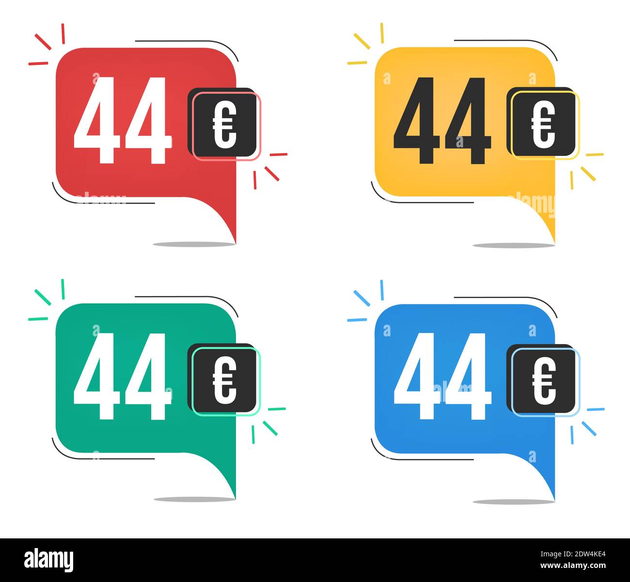 44 euro price. Yellow, red, blue and green currency tags with speech ...