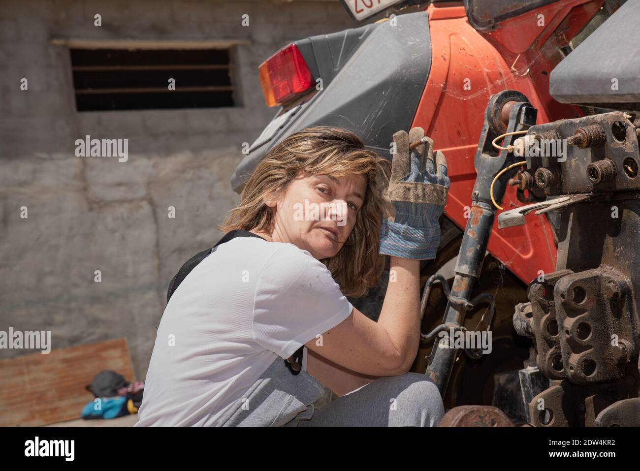 Woman repairing a truck, mechanic Stock Photo - Alamy