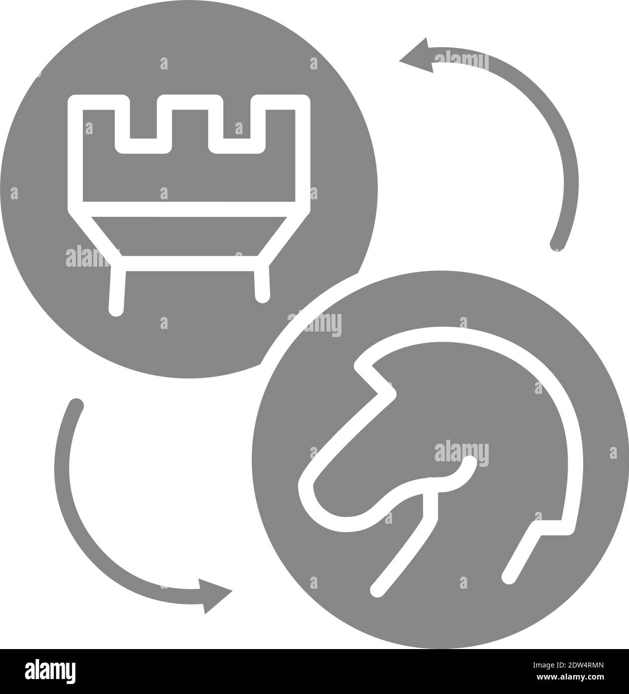 Knight and rook chess exchange gray icon. Board game, table ...