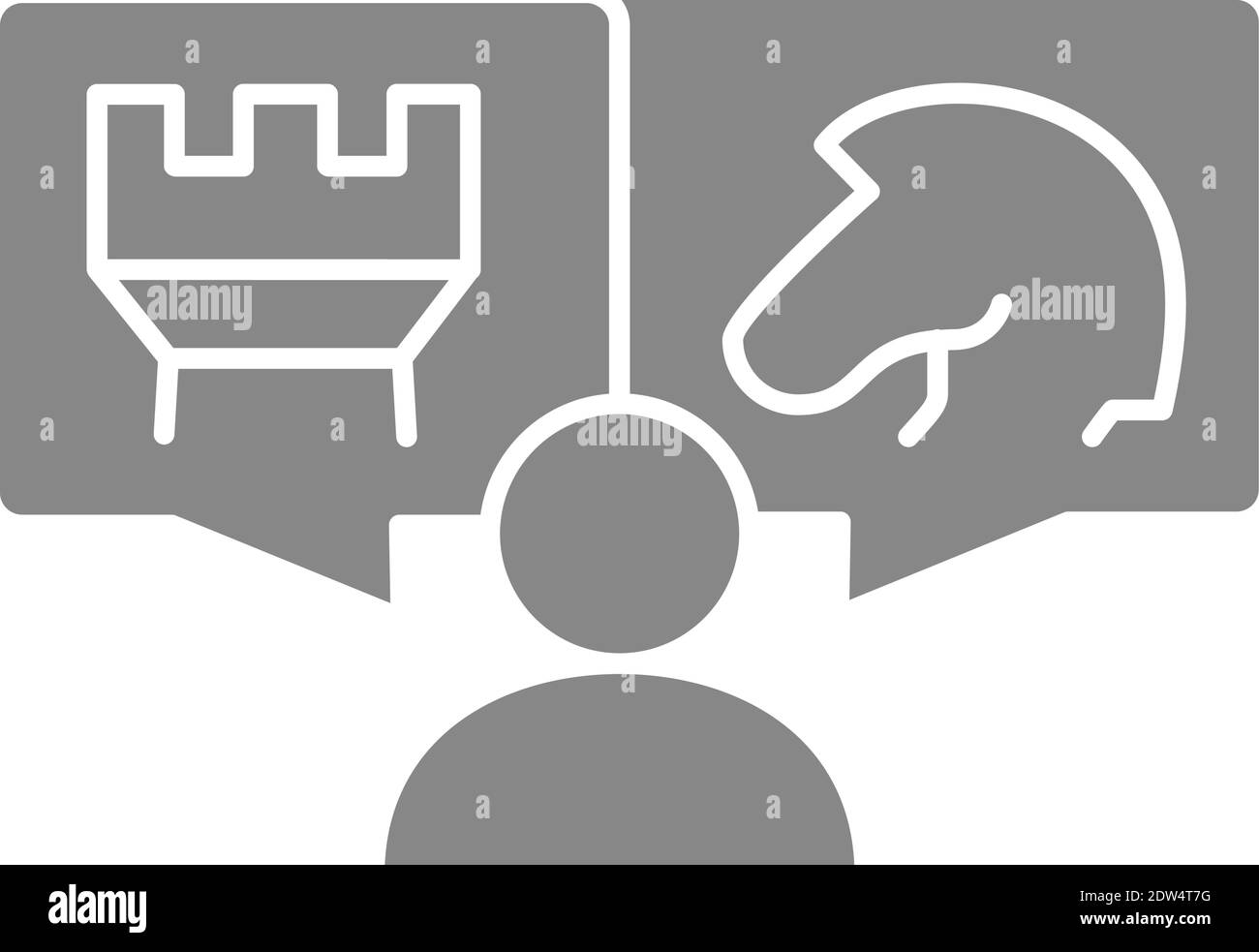 Human with knight and rook chess in speech bubbles gray icon. Board ...
