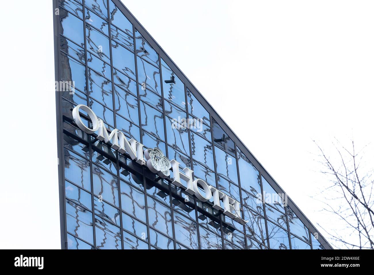 Sign of Omni Hotels on the wall in Charlotte, North Carolina, USA Stock ...