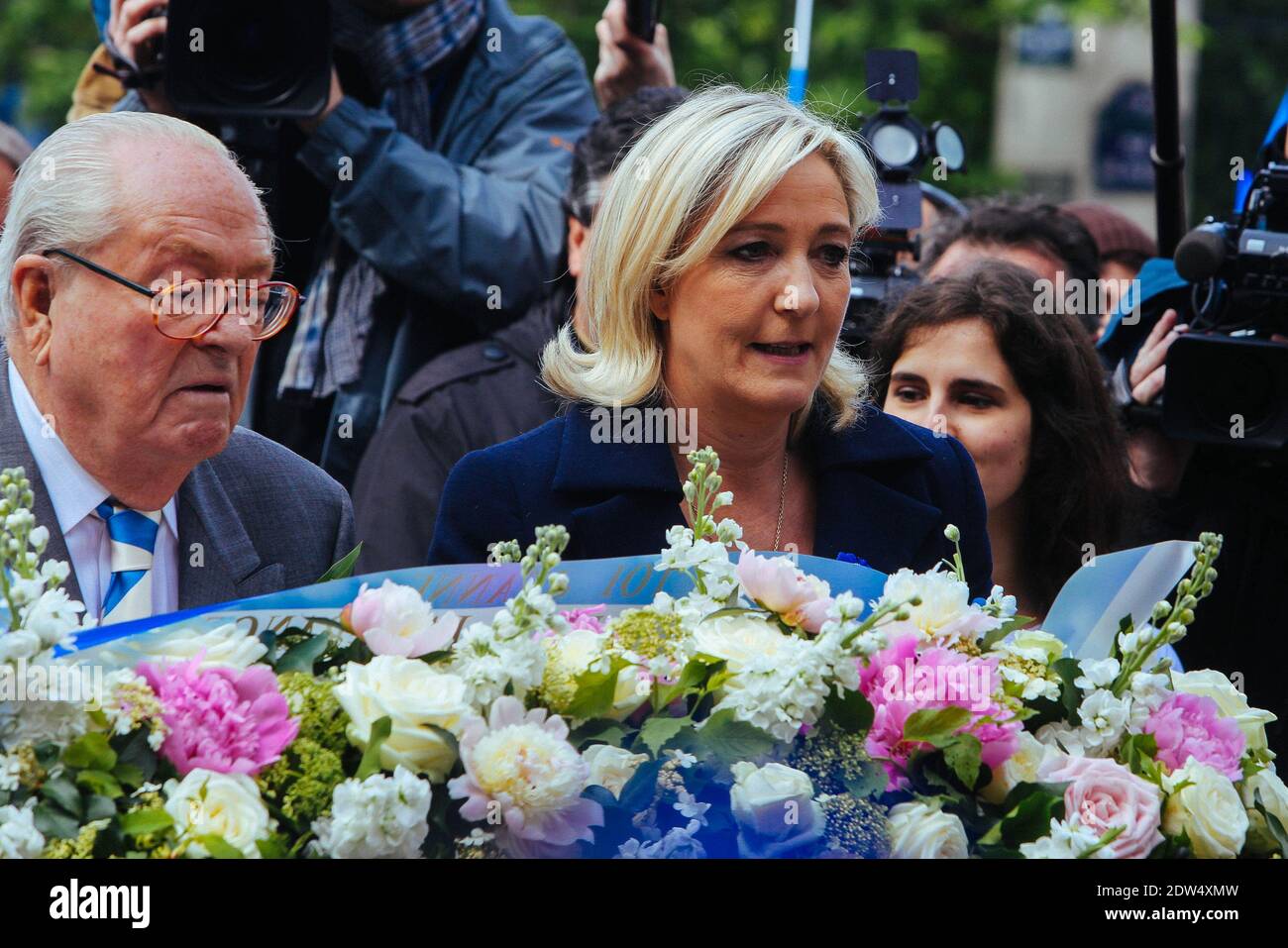 France's far-right National Front leader Marine Le Pen and her father ...