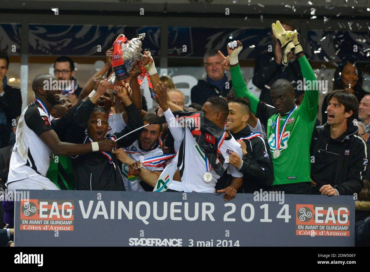 Guingamp team with Cup during the French Cup Final soccer match, Rennes ...