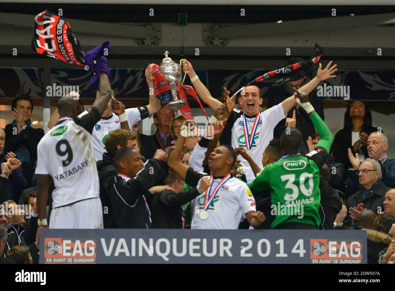 Guingamp team with Cup during the French Cup Final soccer match, Rennes ...