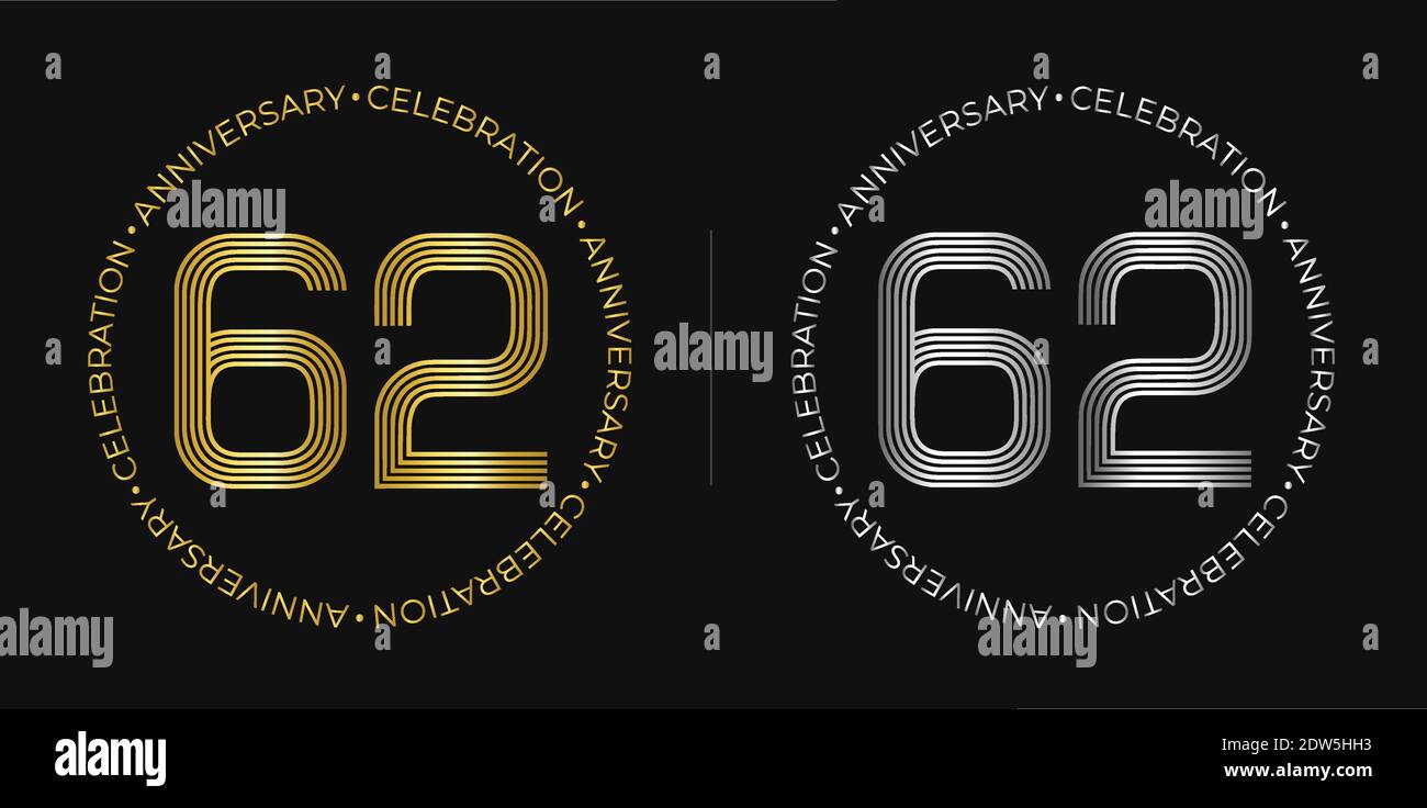 62th birthday. Sixty-two years anniversary celebration banner in golden ...