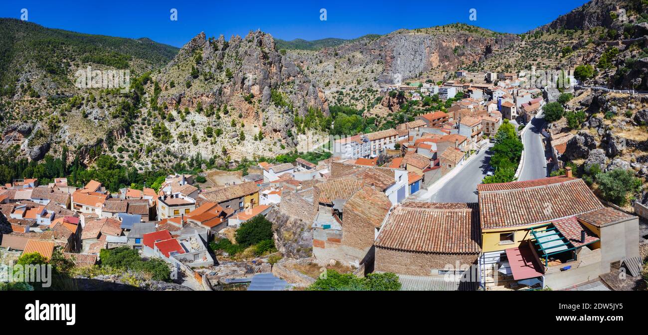 Panoramic of the Spanish city of Ayna, in La Mancha, seen from above ...