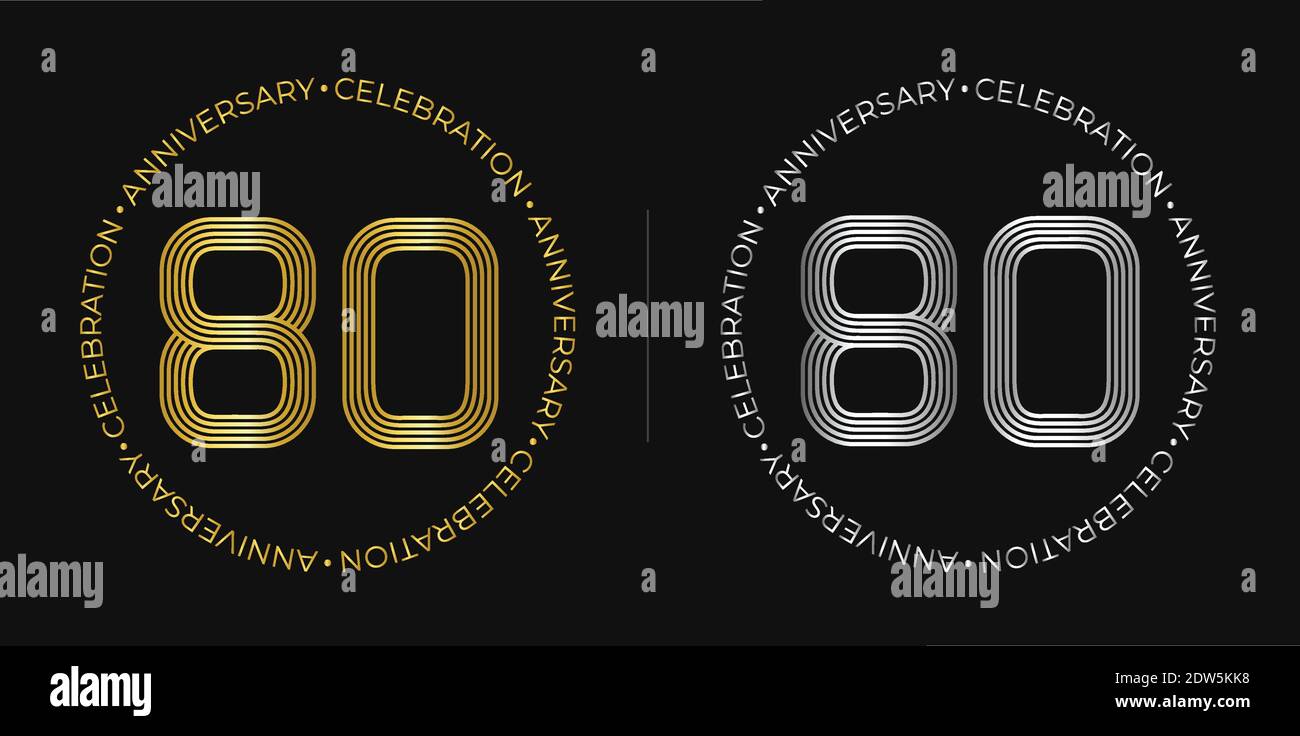 80th birthday. Eighty years anniversary celebration banner in golden ...