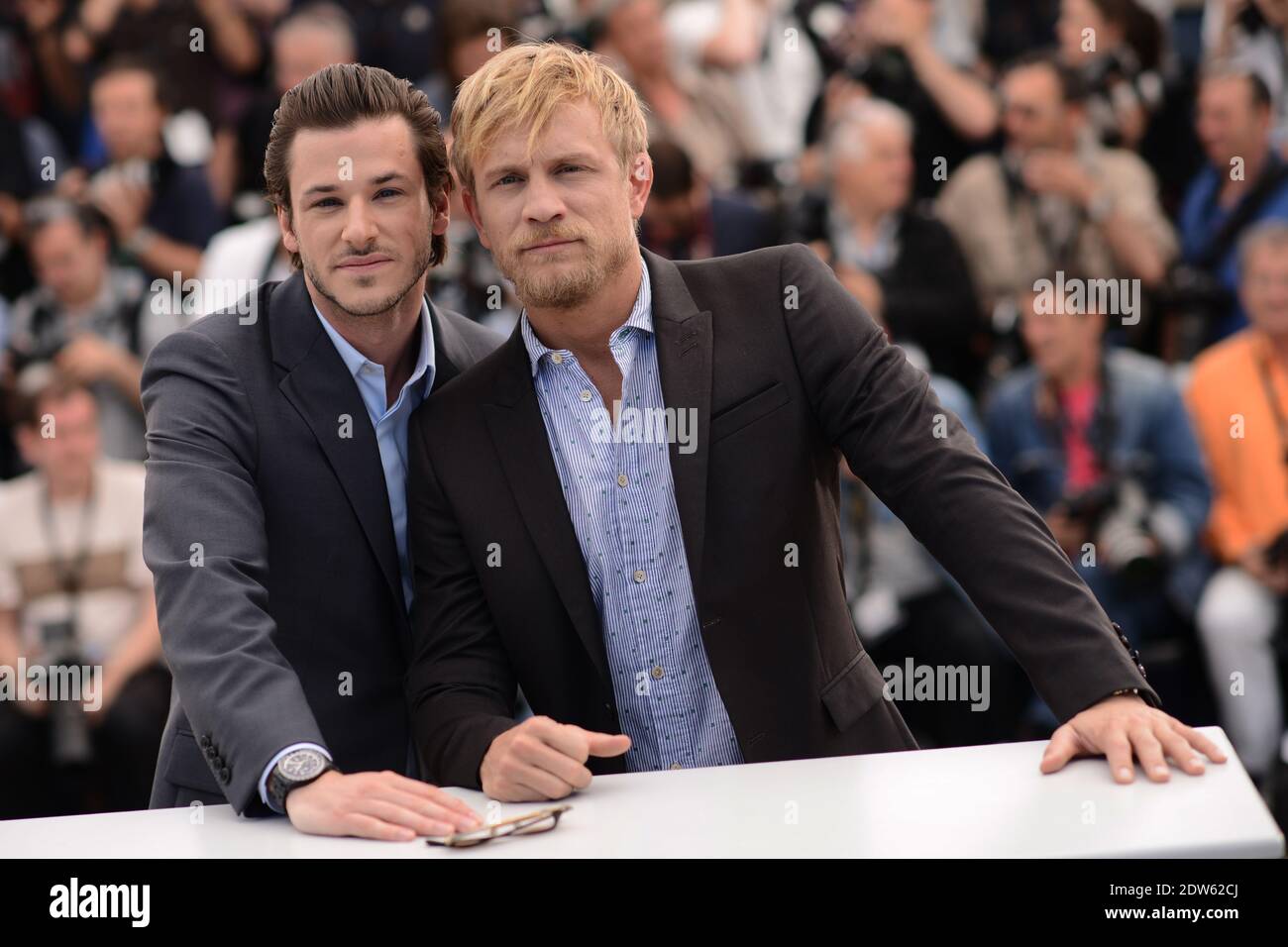 Gaspard Ulliel, Jeremie Renier posing at Saint-Laurent photocall held ...