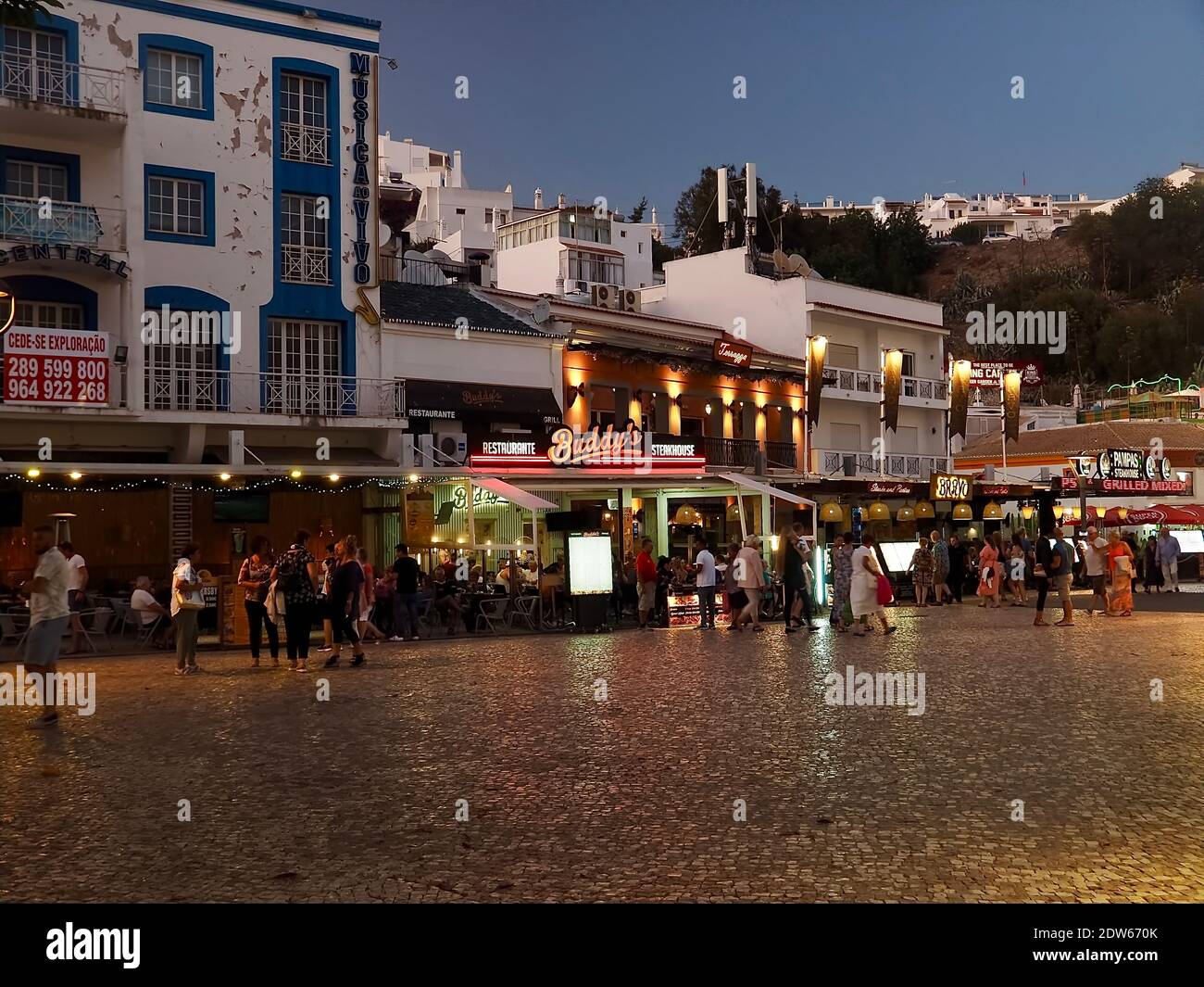 Night life in the old town of Albufeira at the Algarve coast of ...