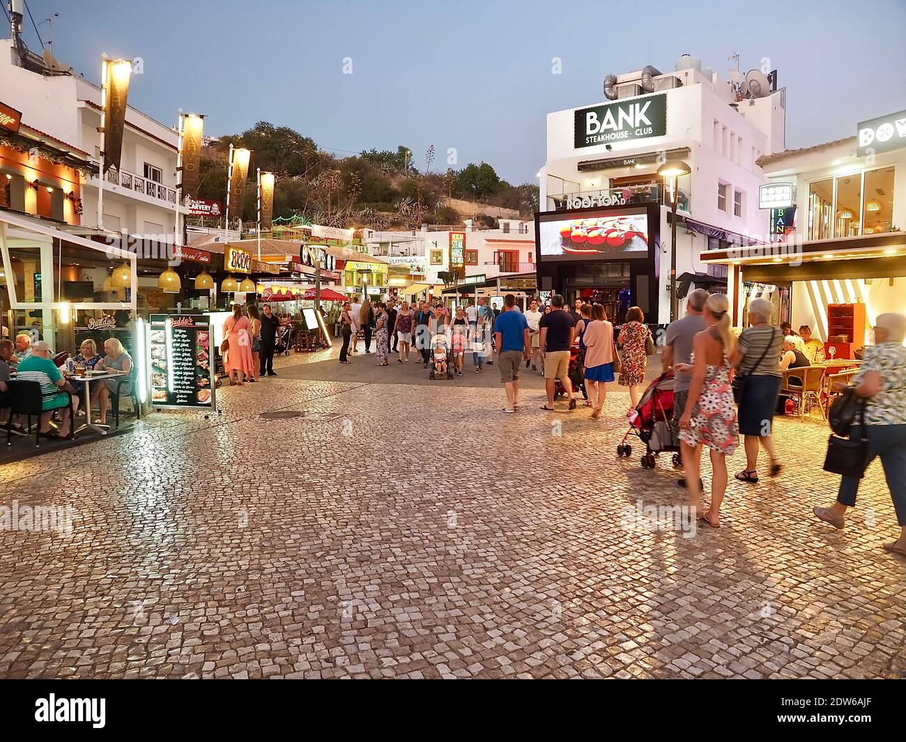 Night life in the old town of Albufeira at the Algarve coast of ...