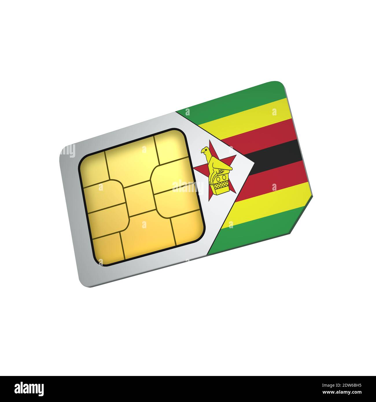 3D mobile phone sim card chip with Flag of Zimbabwe isolated on a white ...