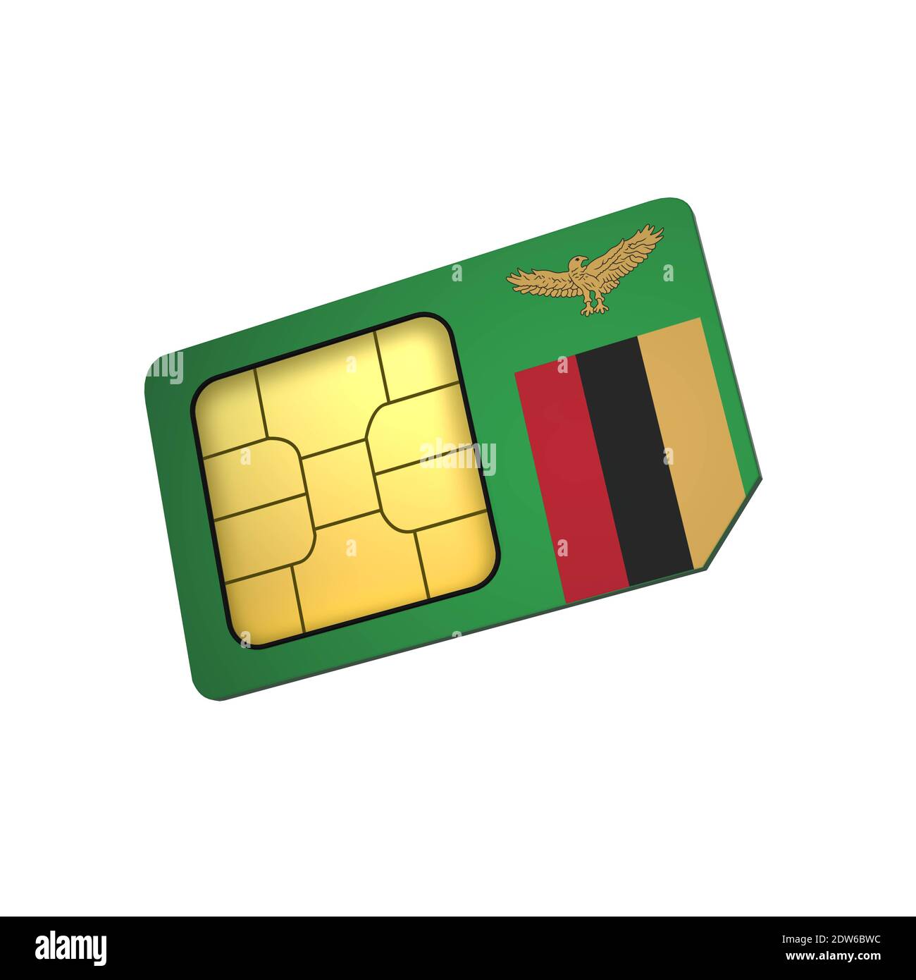 3D mobile phone sim card chip with Flag of Zambia isolated on a white ...