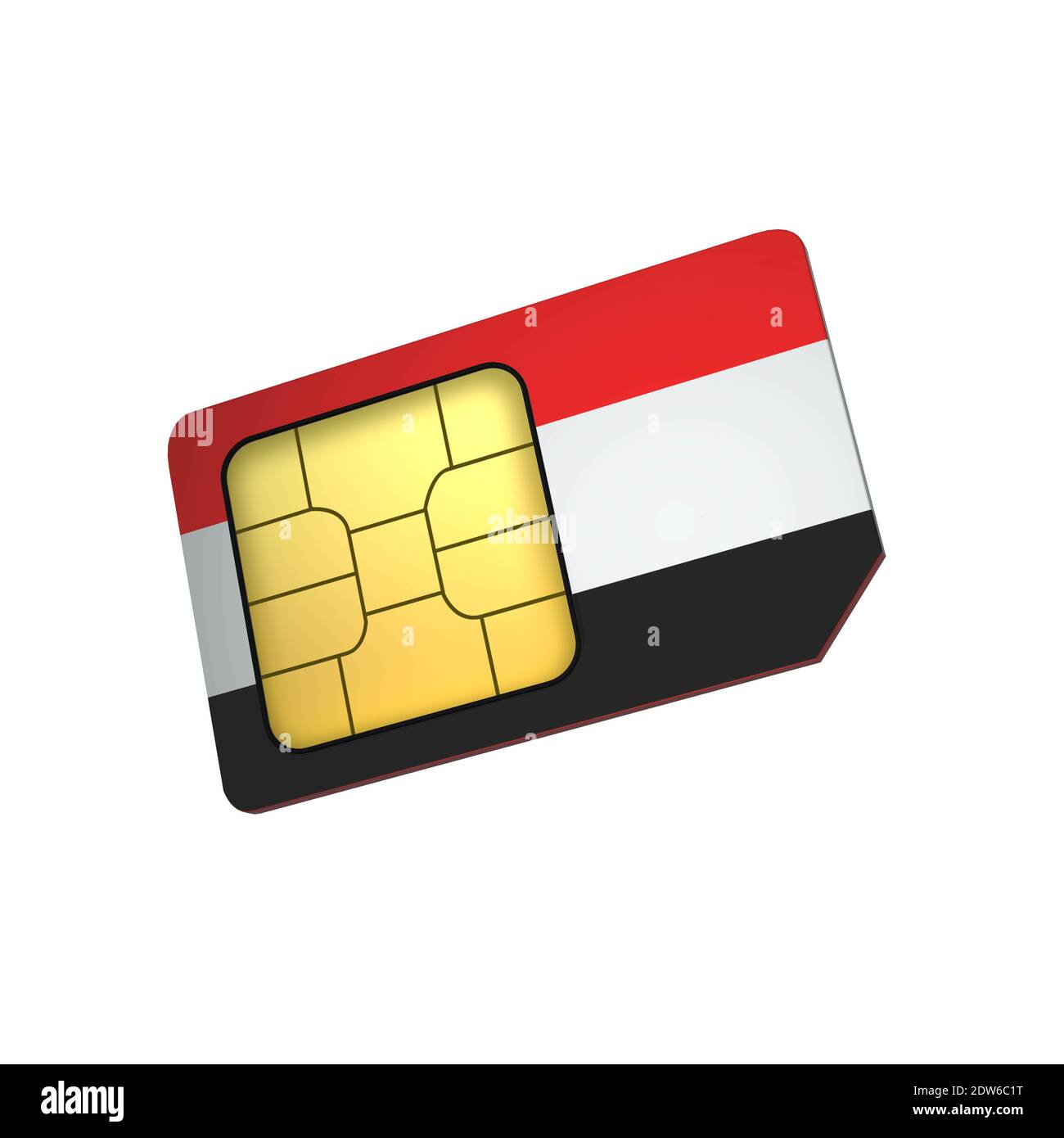 3D mobile phone sim card chip with Flag of Yemen isolated on a white ...