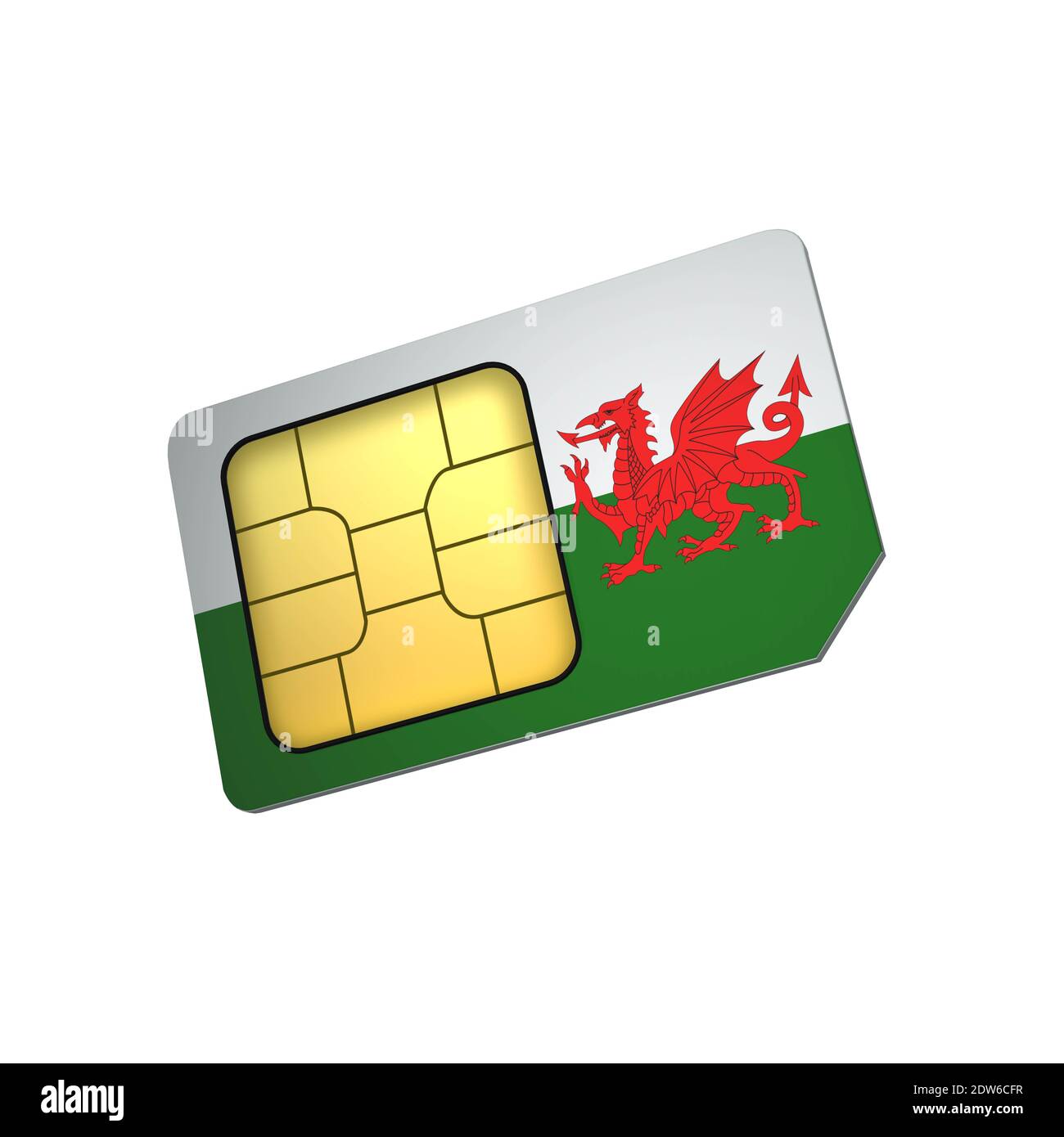 3D mobile phone sim card chip with Flag of Welsh Dragons isolated on a ...