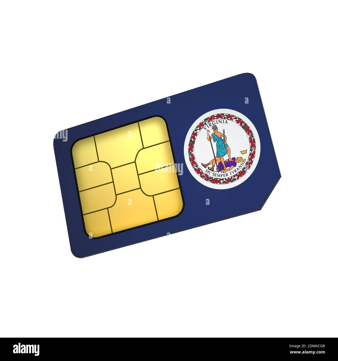 3D mobile phone sim card chip with Flag of Virginia isolated on a white ...