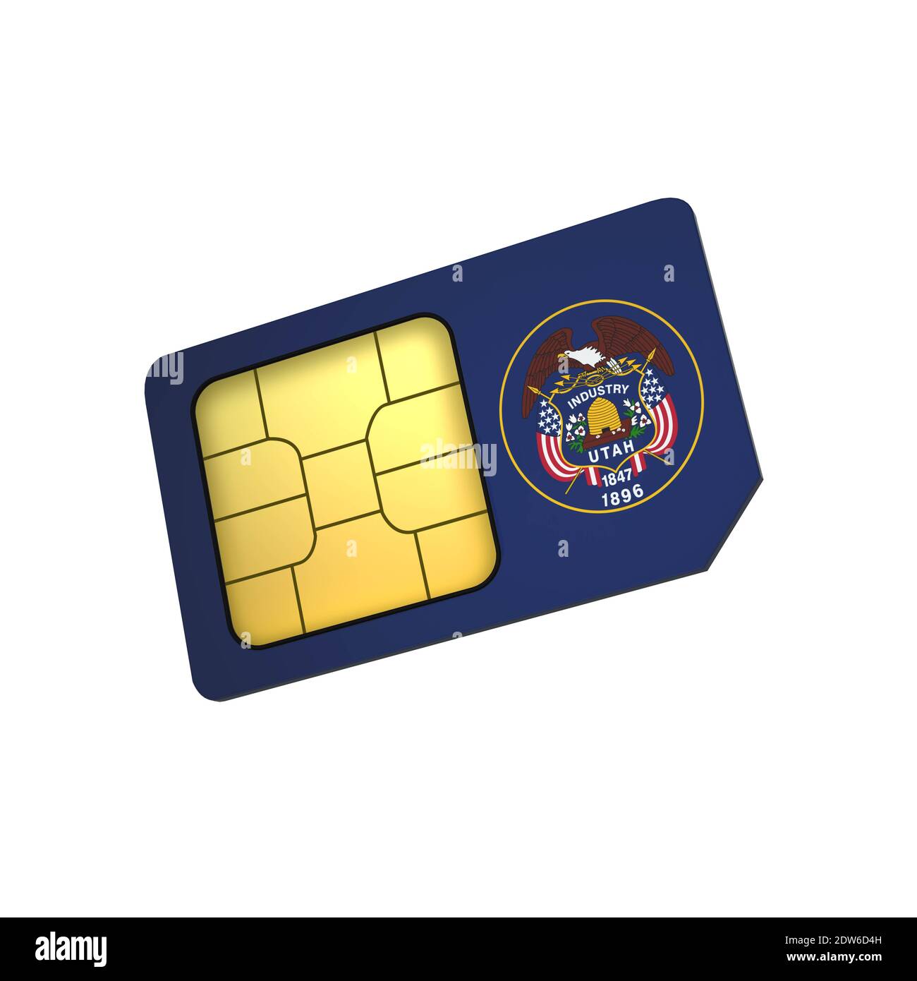 3D mobile phone sim card chip with Flag of Utah isolated on a white ...