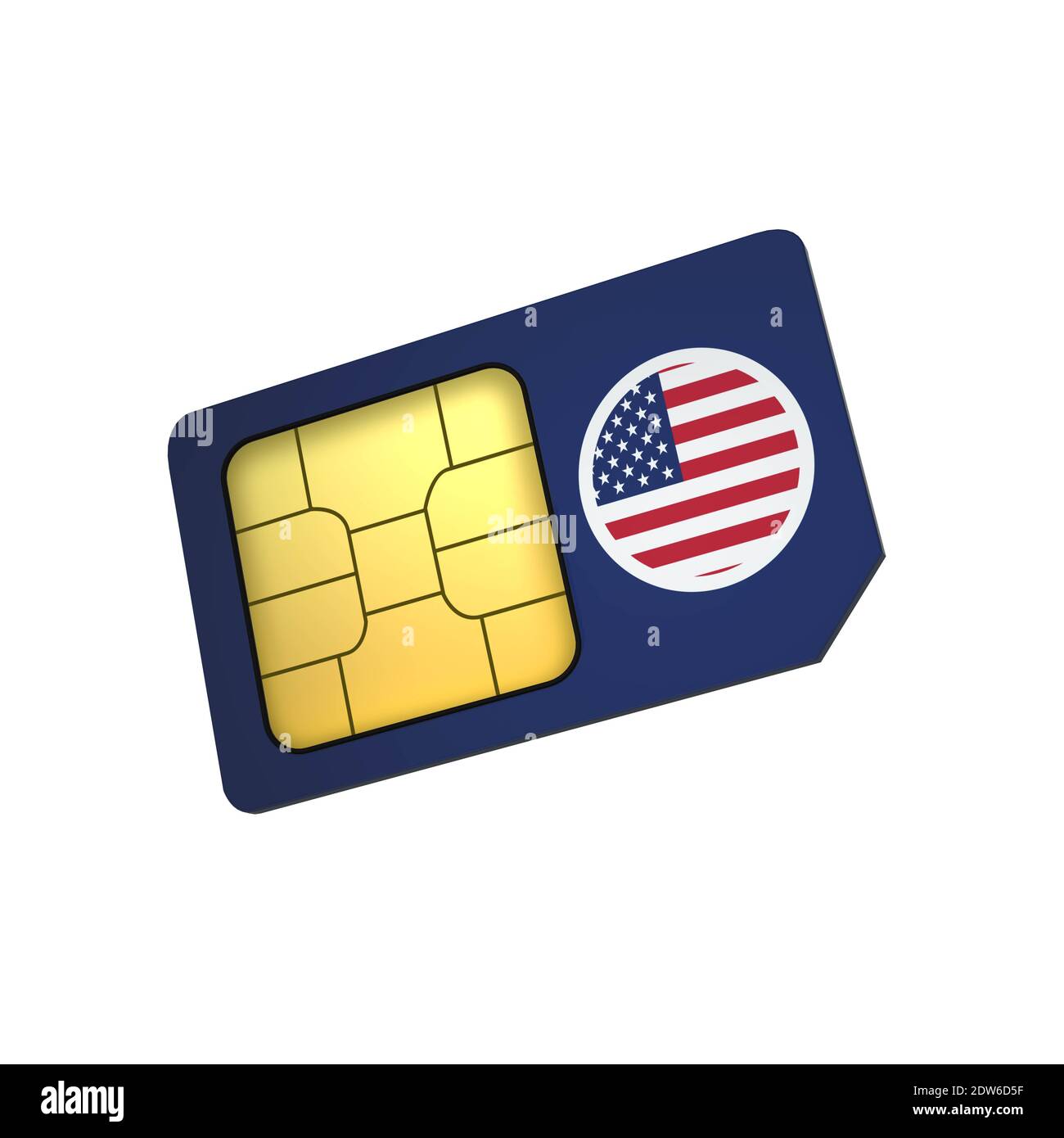 3D mobile phone sim card chip with Flag of United States isolated on a ...