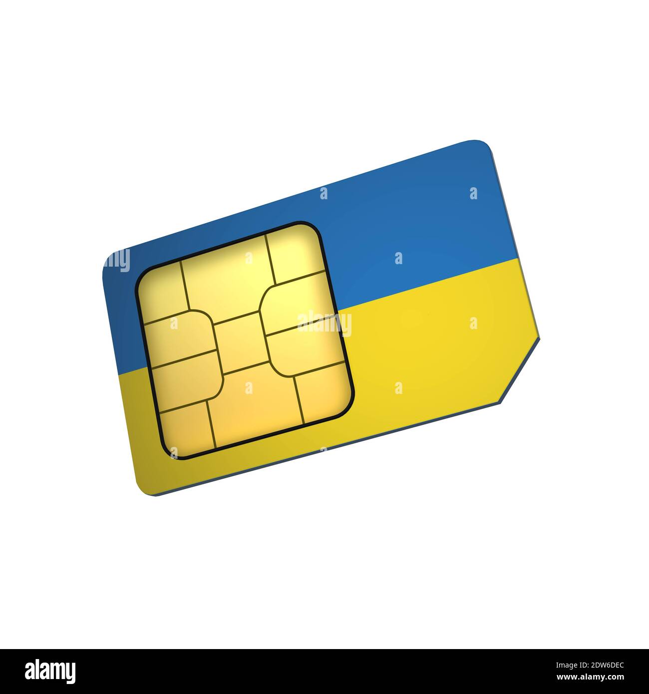 3D mobile phone sim card chip with Flag of Ukraine isolated on a white ...