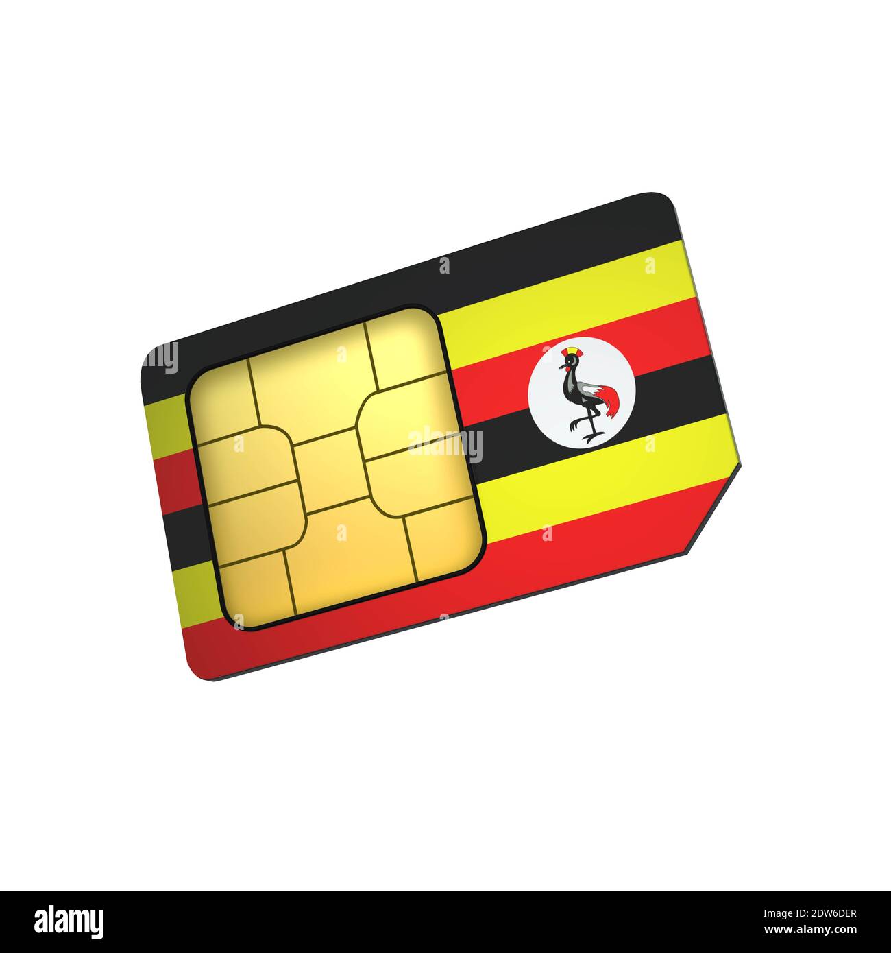 3D mobile phone sim card chip with Flag of Uganda isolated on a white ...