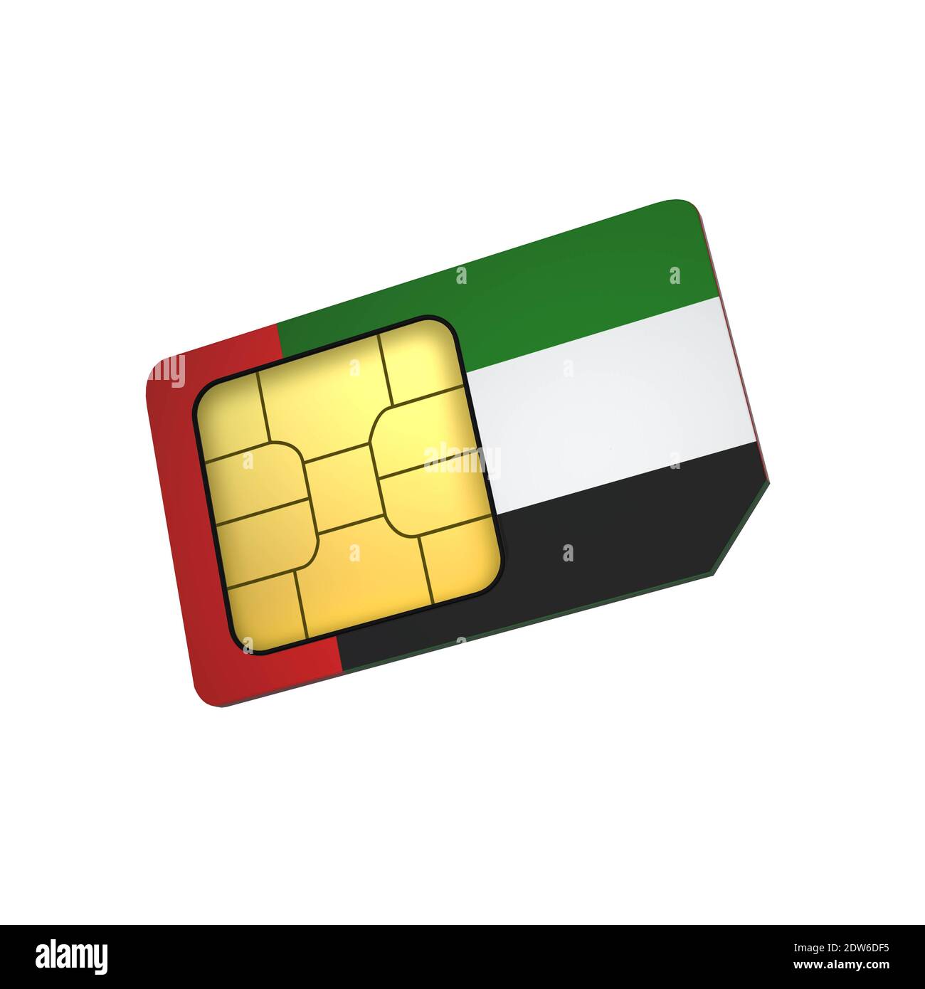 3D mobile phone sim card chip with Flag of UAE isolated on a white ...
