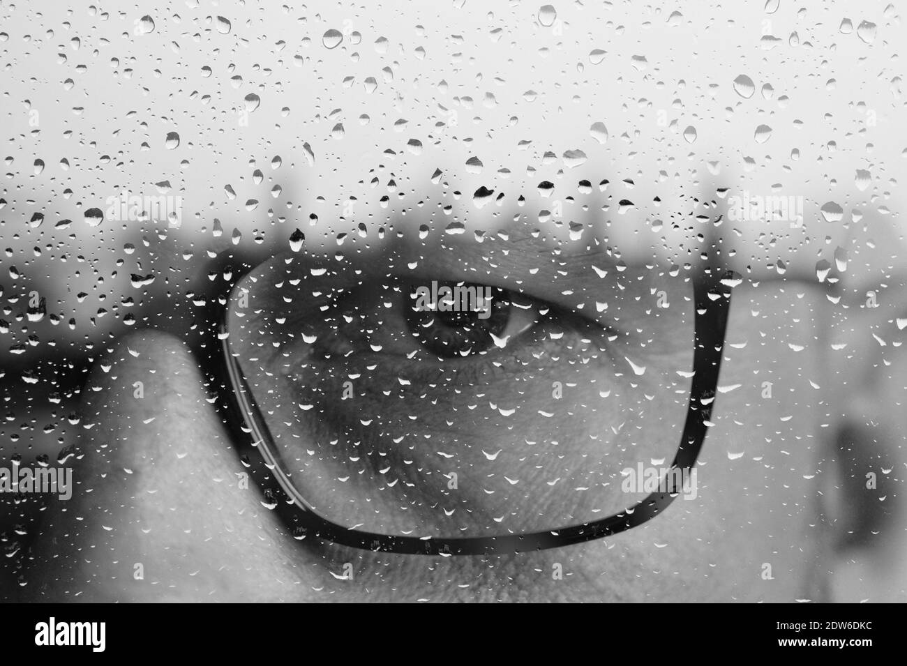 Rain seen through the window Black and White Stock Photos & Images - Alamy