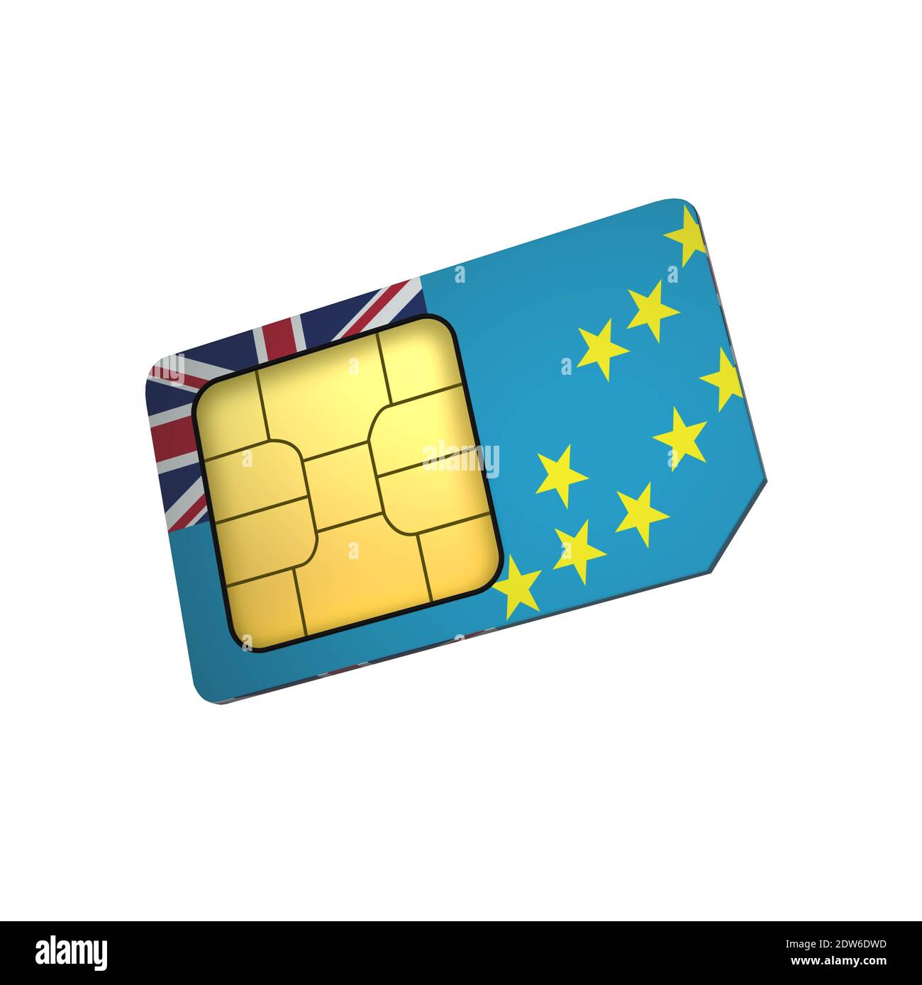 3D mobile phone sim card chip with Flag of Tuvalu isolated on a white ...