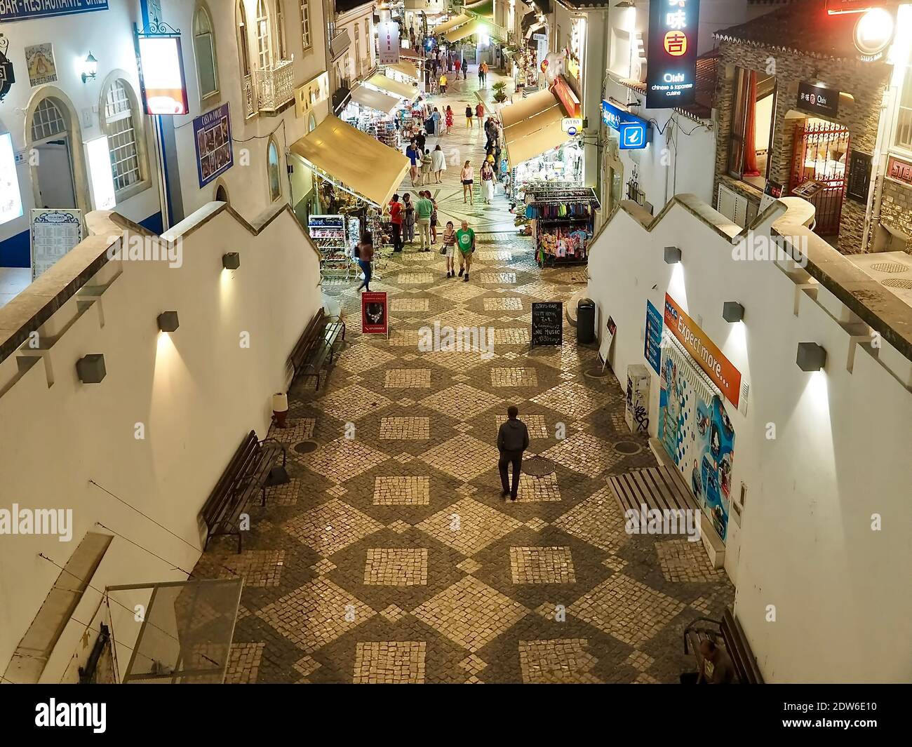 Night life in the old town of Albufeira at the Algarve coast of ...