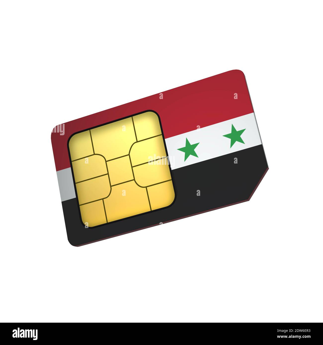 3D mobile phone sim card chip with Flag of Syria isolated on a white ...
