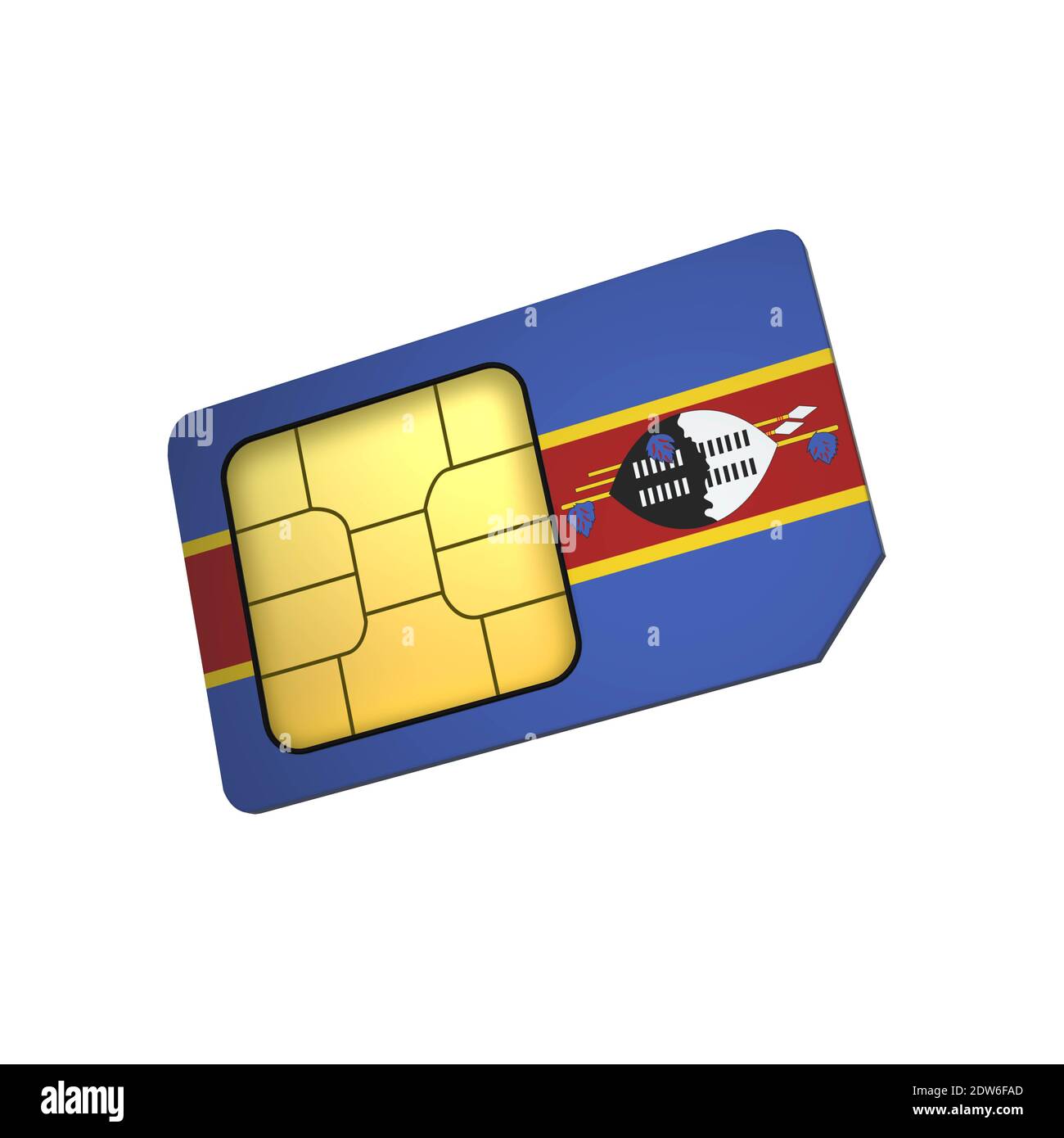 3D mobile phone sim card chip with Flag of Swaziland isolated on a ...