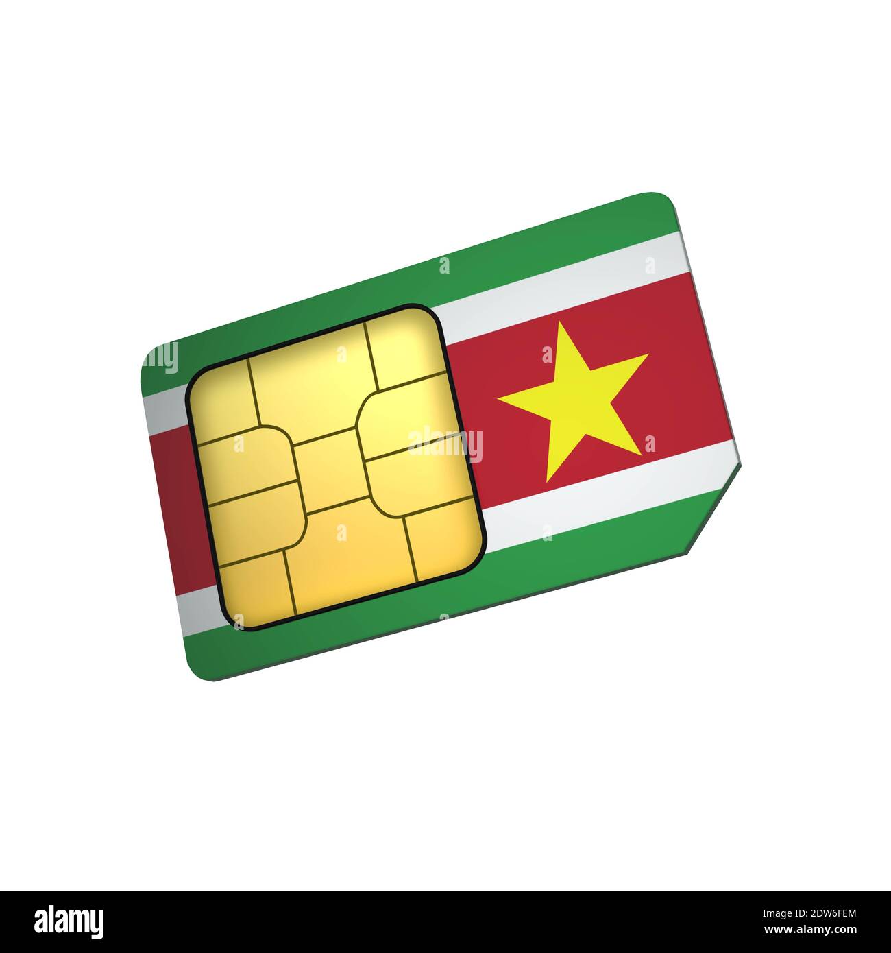 3D mobile phone sim card chip with Flag of Suriname isolated on a white ...