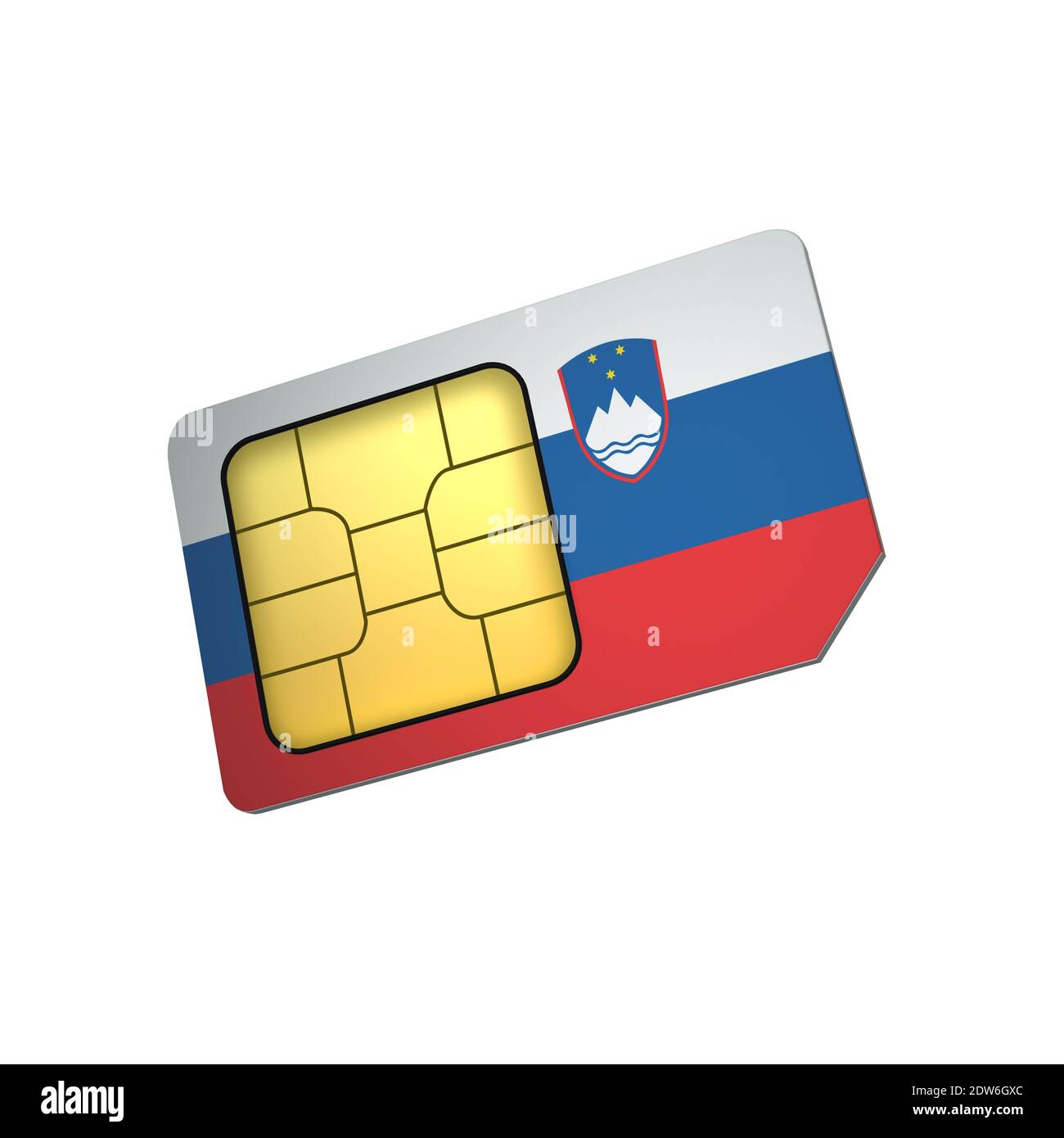 3D mobile phone sim card chip with Flag of Slovenia isolated on a white ...